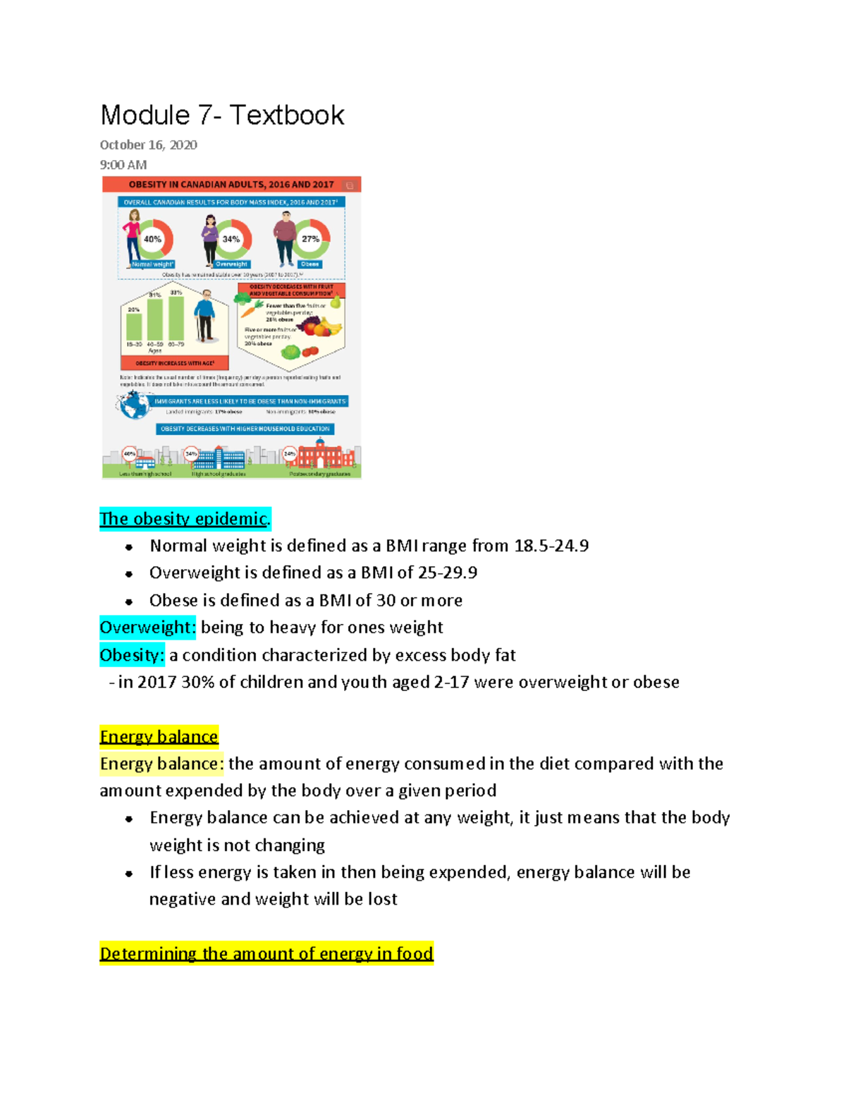 Module 7- Energy - Lecture notes 7 - Module 7- Textbook October 16 ...