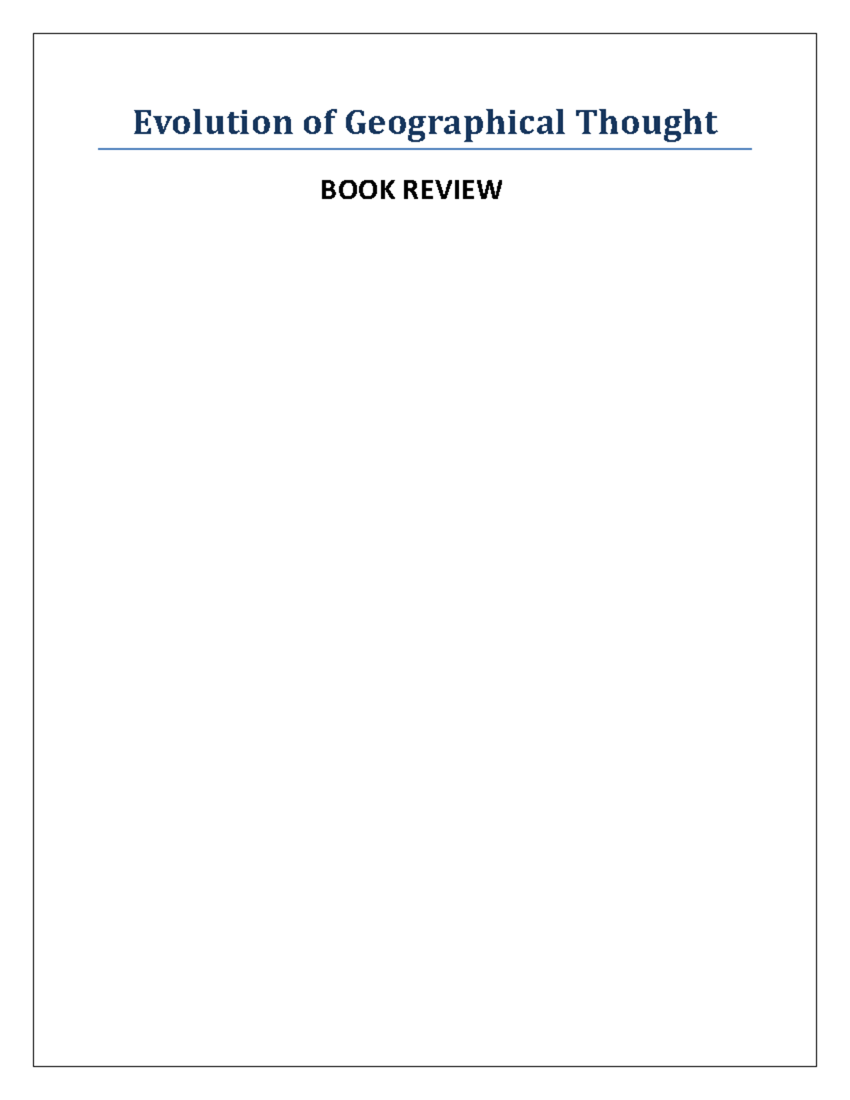 evolution of geographical thought - Evolution of Geographical Thought ...