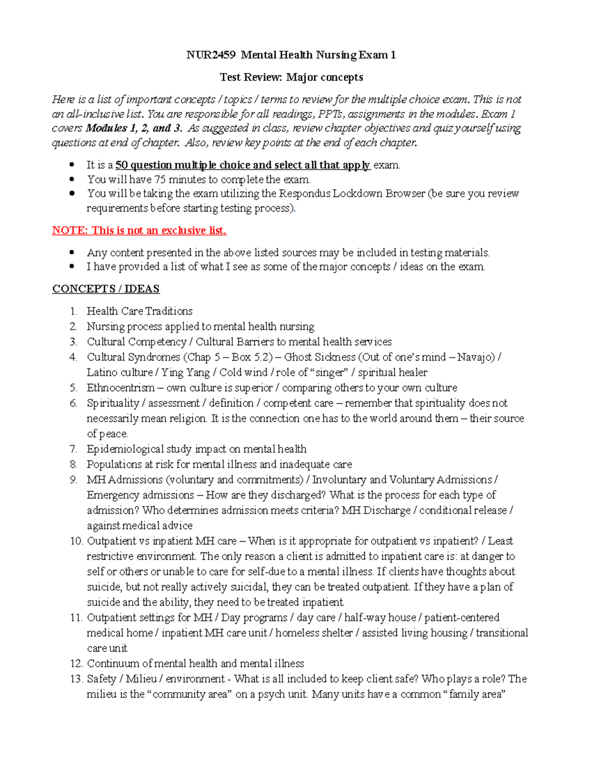 Exam 1 MH Blue Print Spring 2020 - 2459 - Studocu