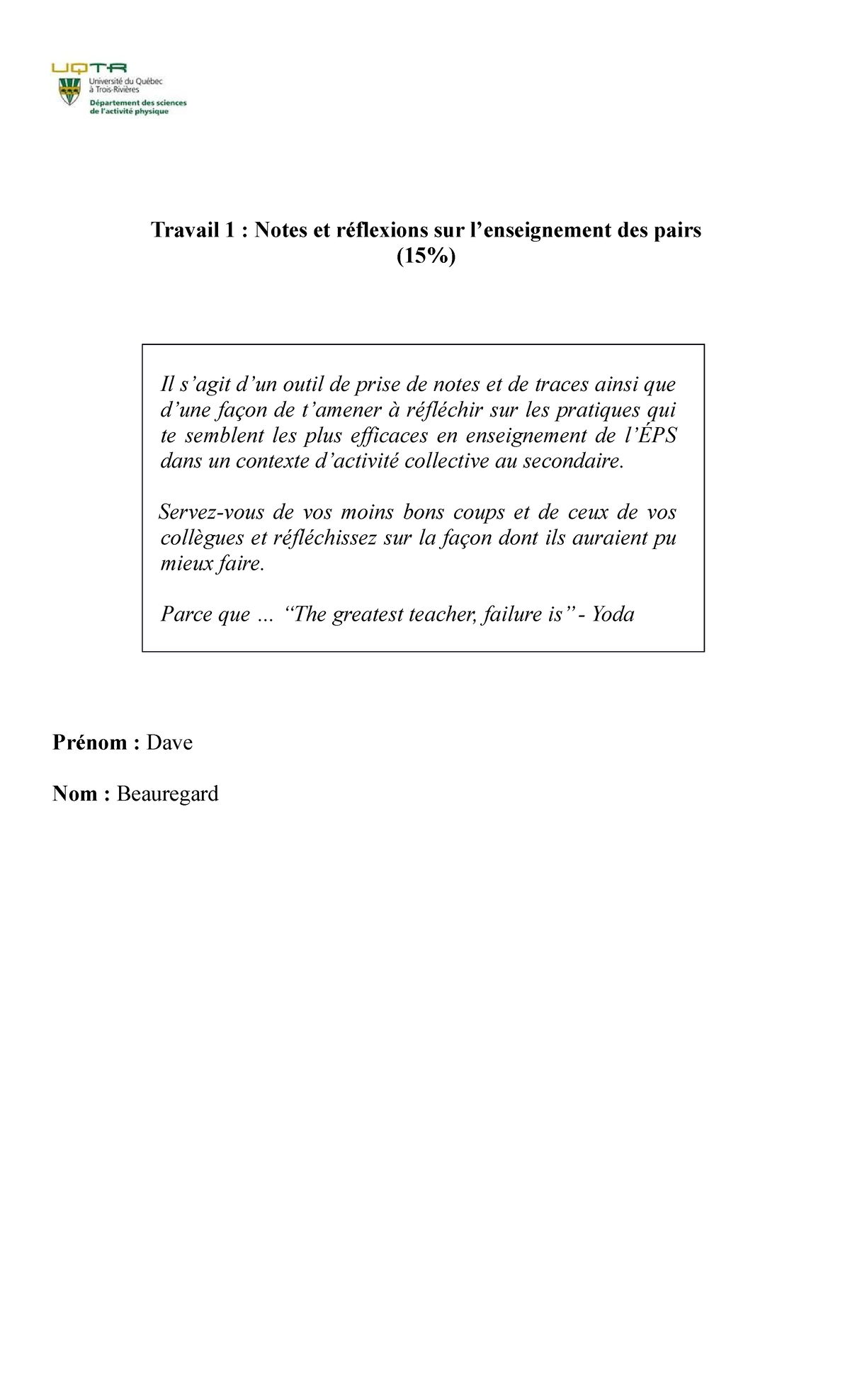TP1 Notes ET RÉ Flexion - Travail 1 : Notes et réflexions sur l ...