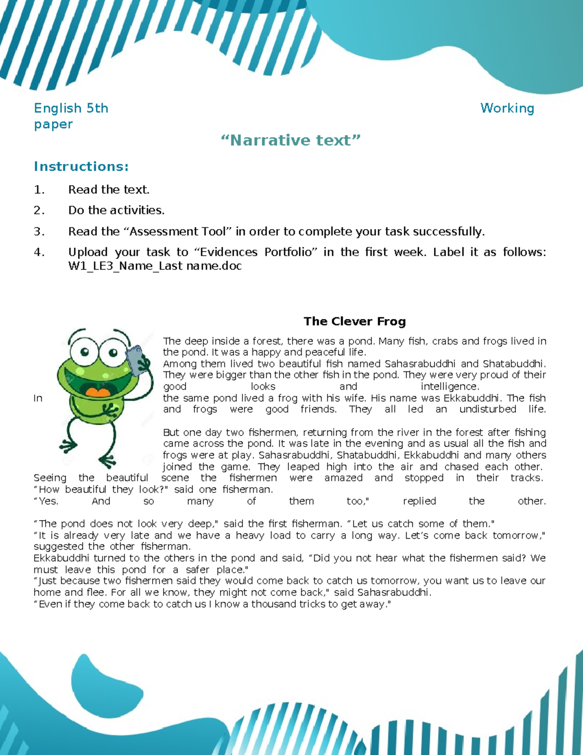 W1 LE3 Lesly Aguoilar - English 5th Working paper “Narrative text ...