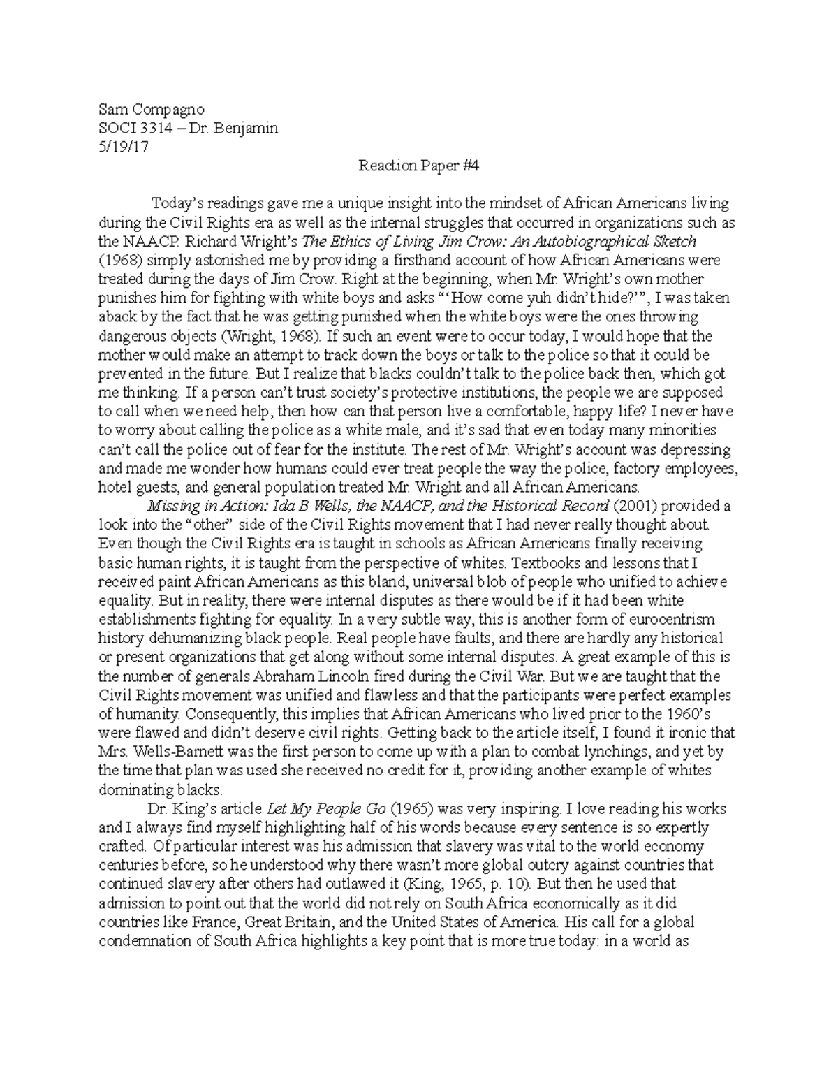 Reaction paper 4 - There are several short assignments required for the ...