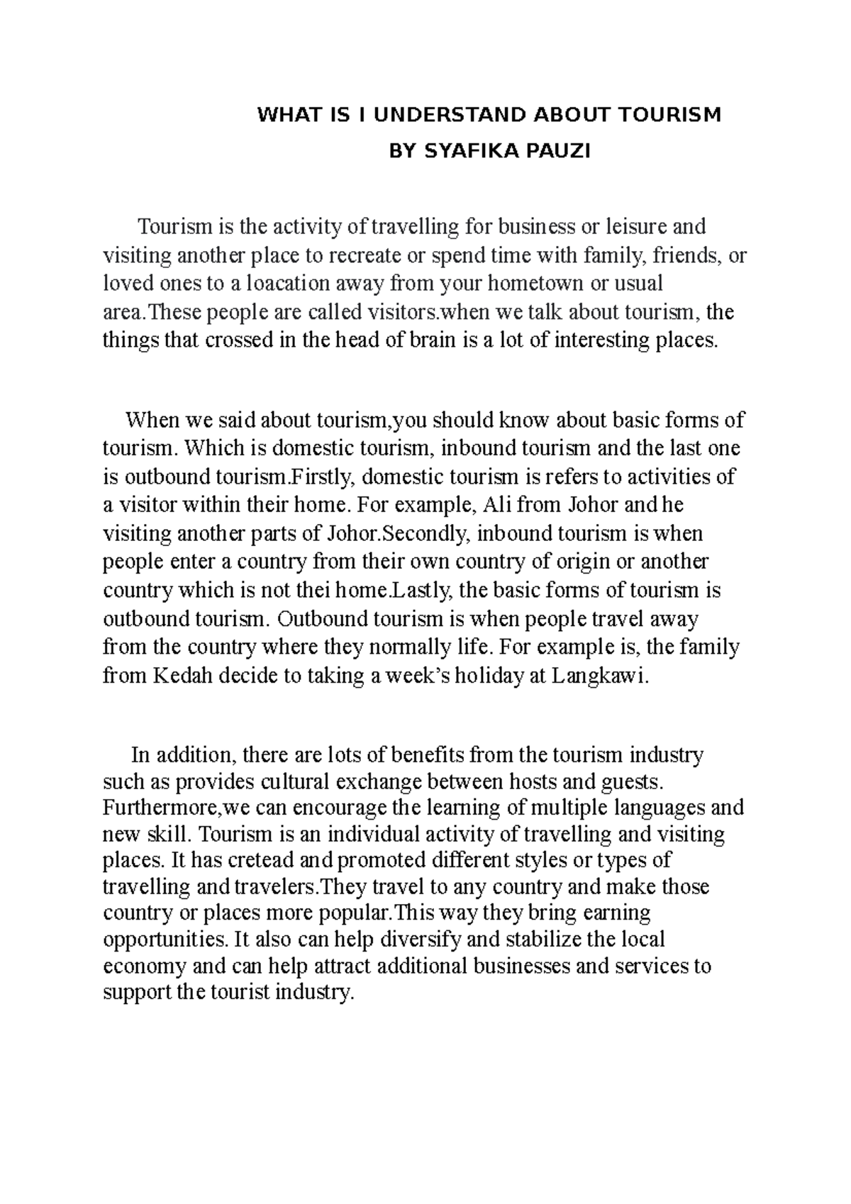 Articles what you understand about tourism - Tourism management - UiTM ...