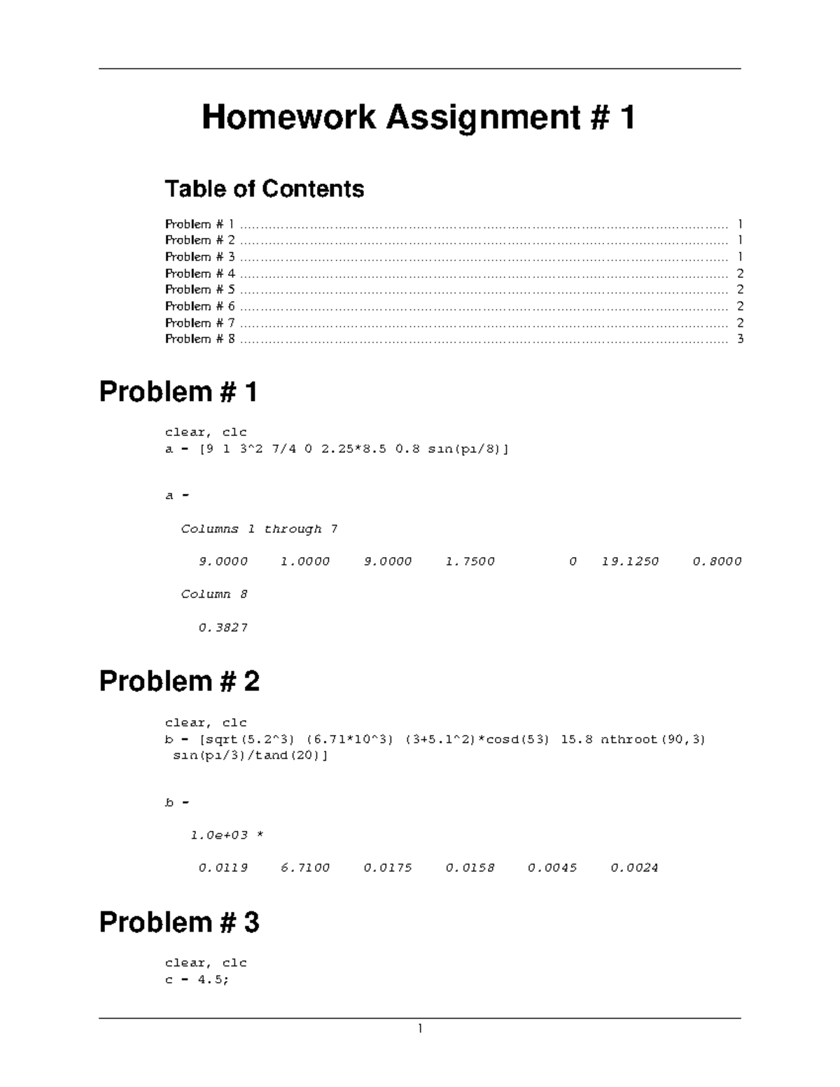 HW Assignment 1 - Homework Assignment # 1 Table of Contents Problem ...