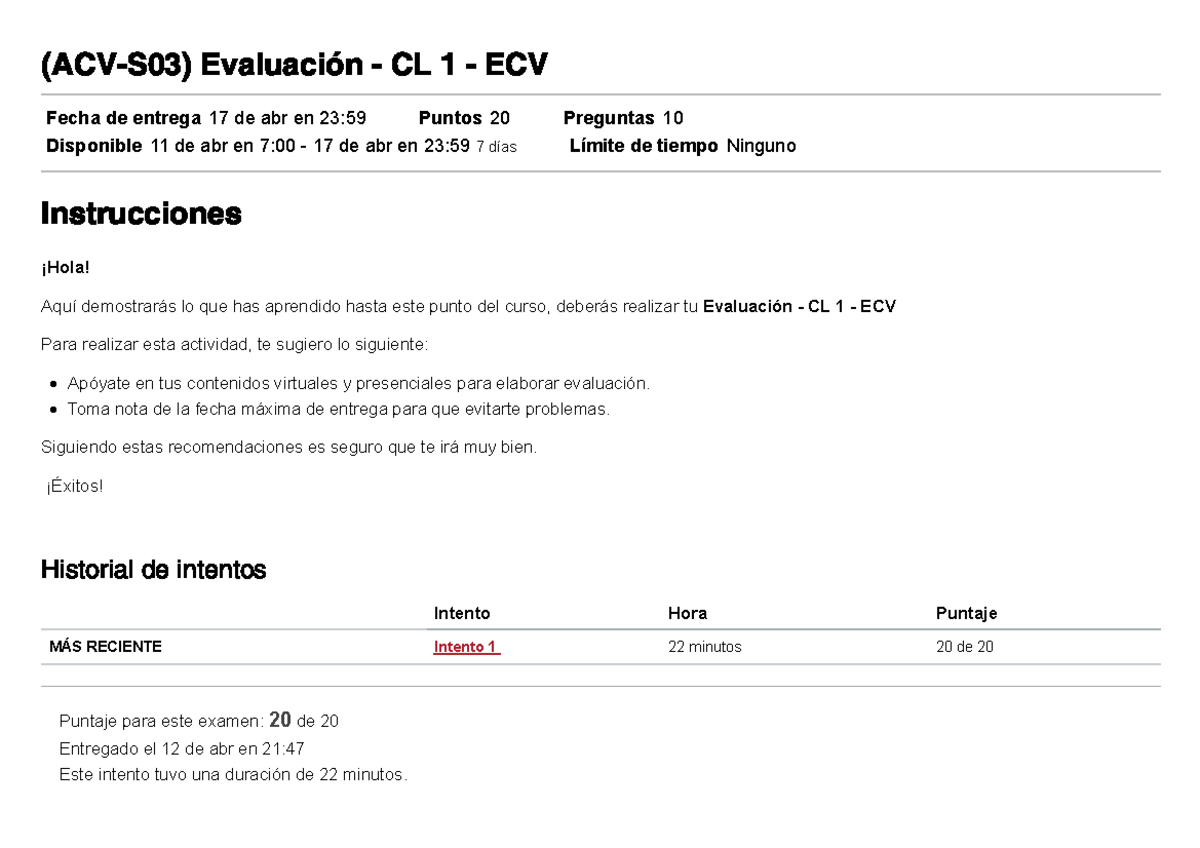 (ACV-S03) Evaluación - CL 1 - ECV Gestion DEL Conocimiento (18490) - (ACV-S03) Evaluación - CL 1 ...