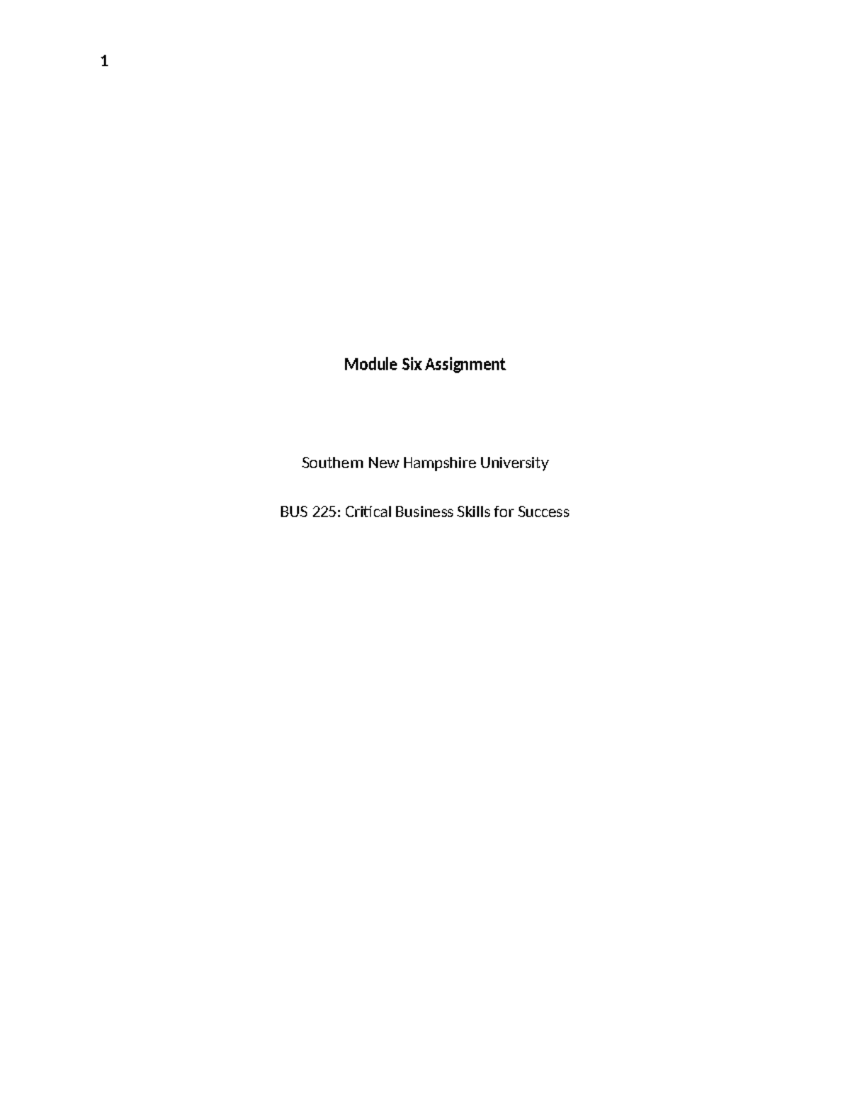 BUS225 Module Six - 1 Module Six Assignment Southern New Hampshire ...