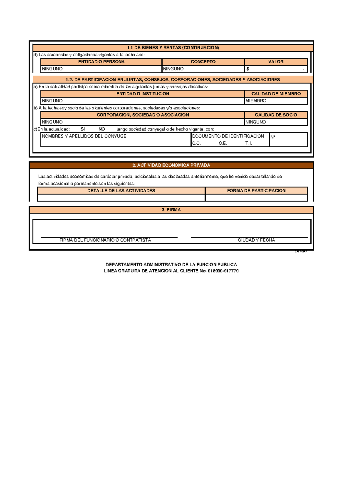 Formato Bienesy Rentas 2 - SI NO N° T. DAFP-OAP 1 DE BIENES Y RENTAS ...