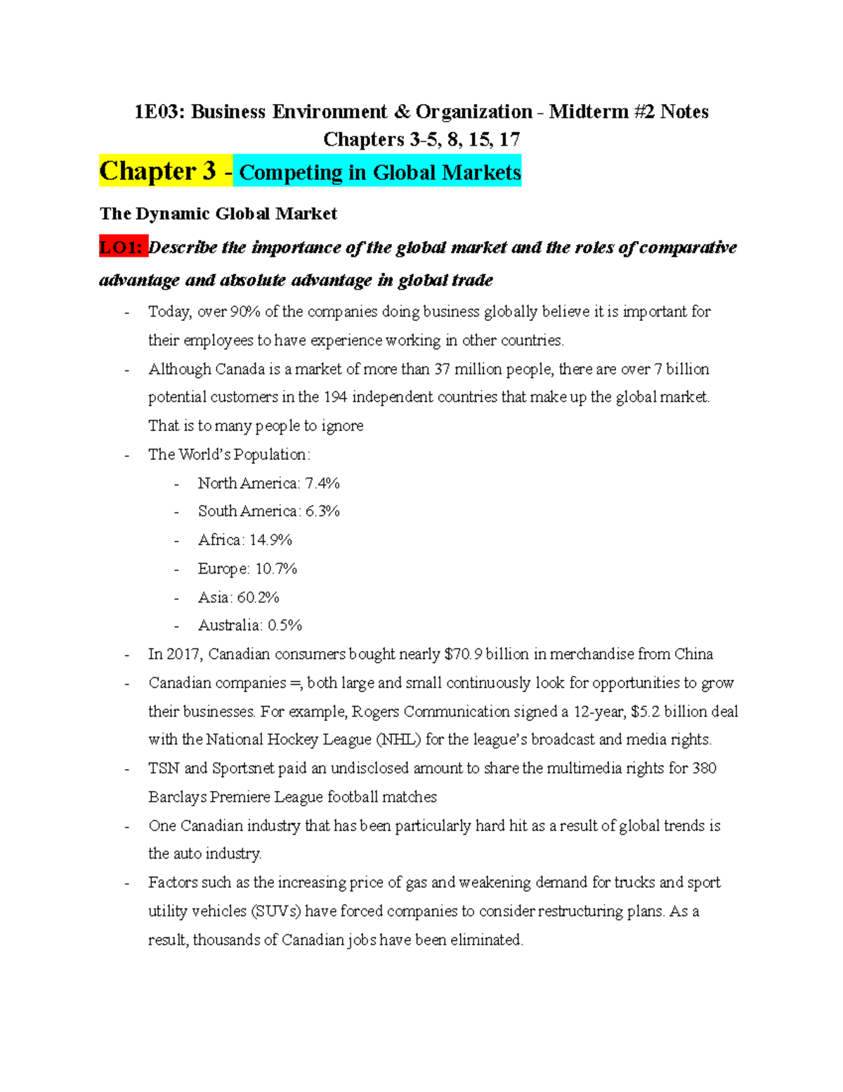 1E03 Business Environment & Organization - Midterm #2 Notes Chapters 3 ...