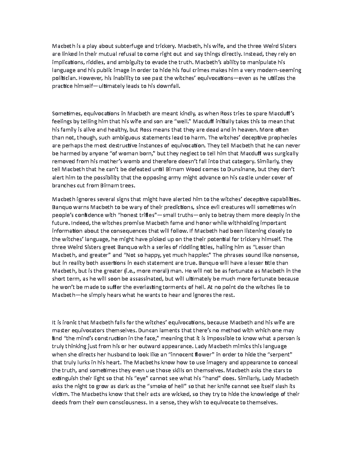 Macbeth Essay, English 4 V13, Course ID-3932 - Macbeth is a play about ...