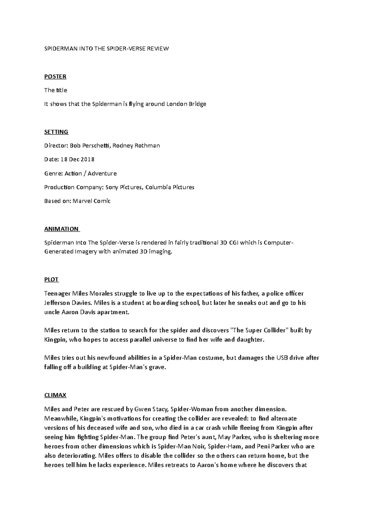 Syed Syahmie Rifaie 3F Movie Review - SPIDERMAN INTO THE SPIDER-VERSE ...