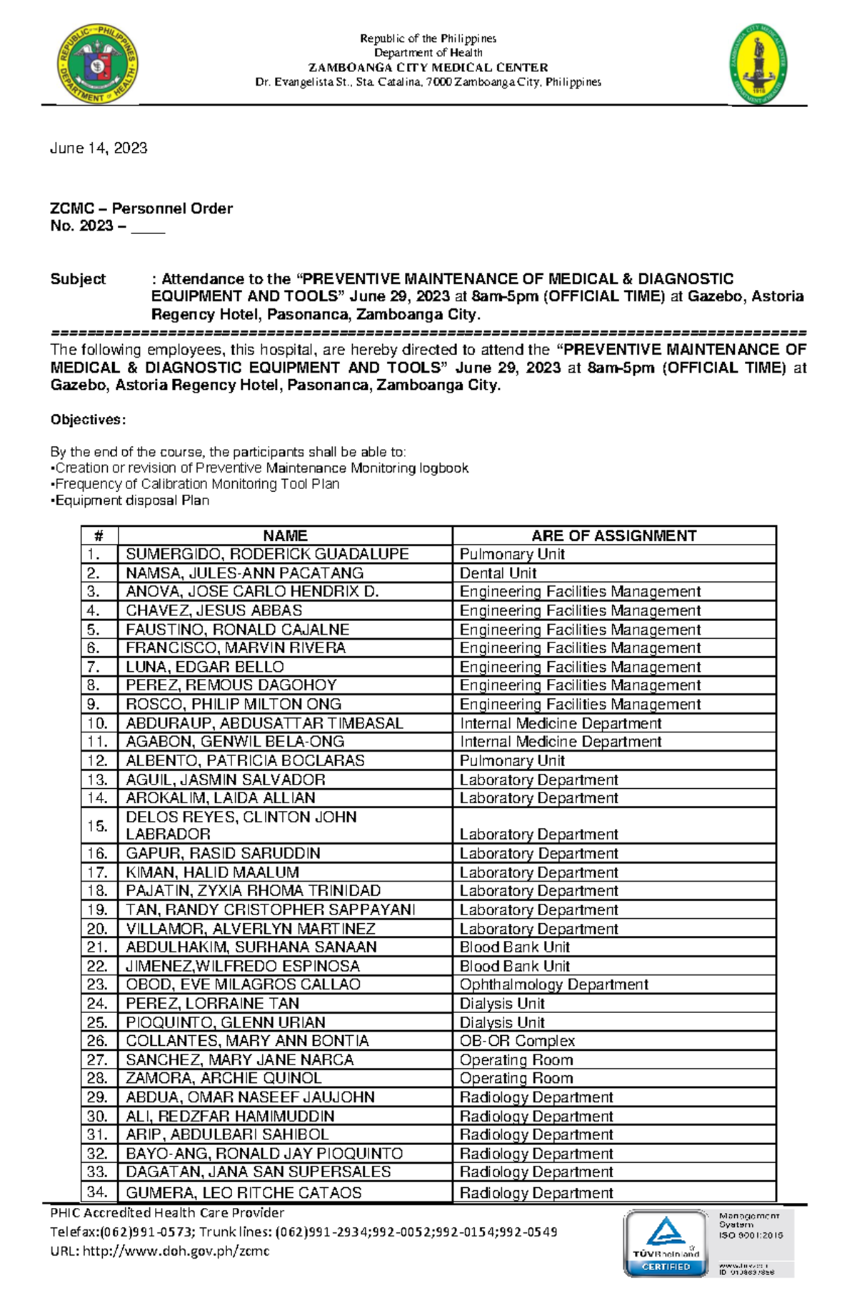Personnel Order Preventive Maintenance June 29 2023 - Republic of the ...