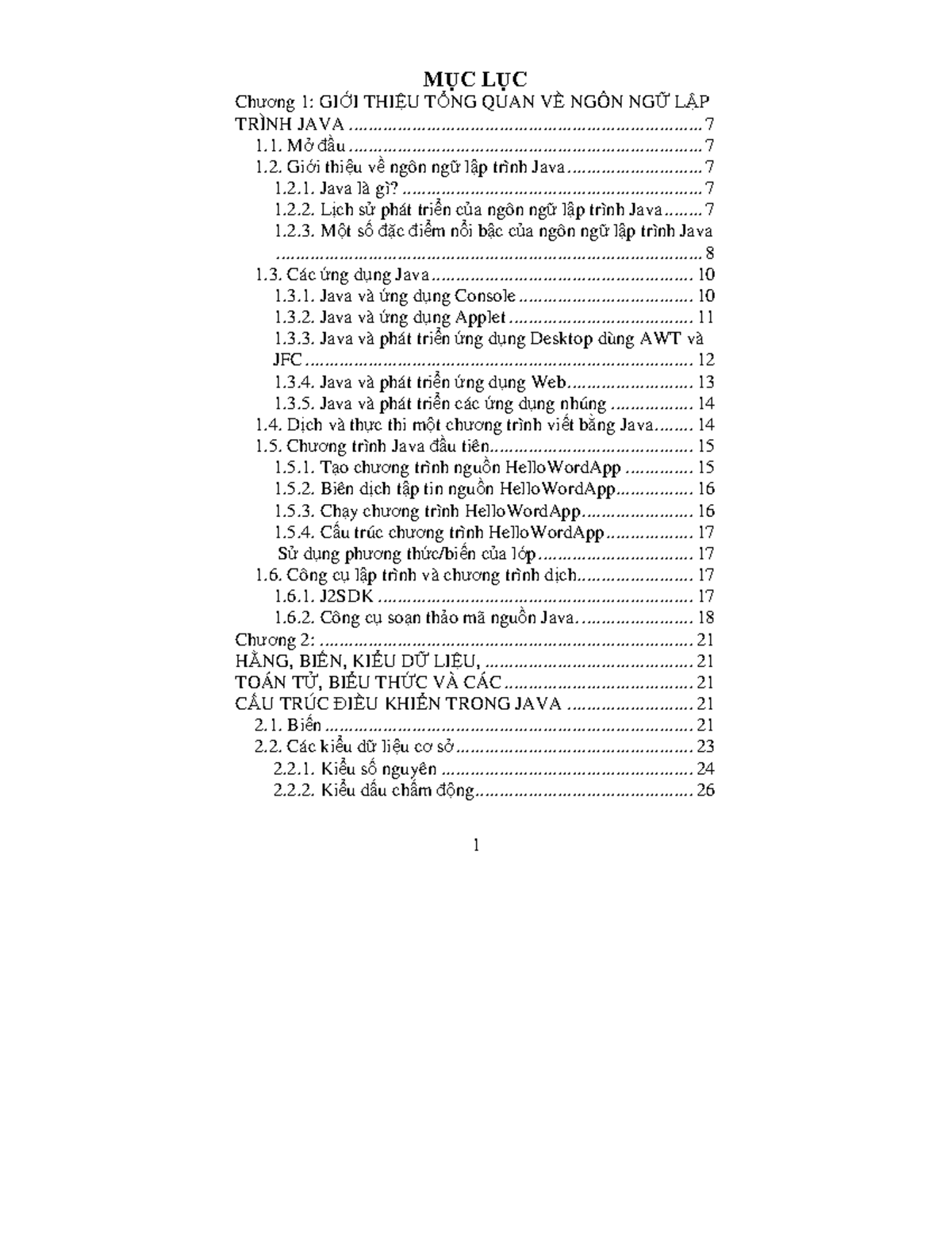 Laptrinh java - Giáo trình Java - MỤC LỤC TRÌNH JAVA Chương 1: GIỚI ...