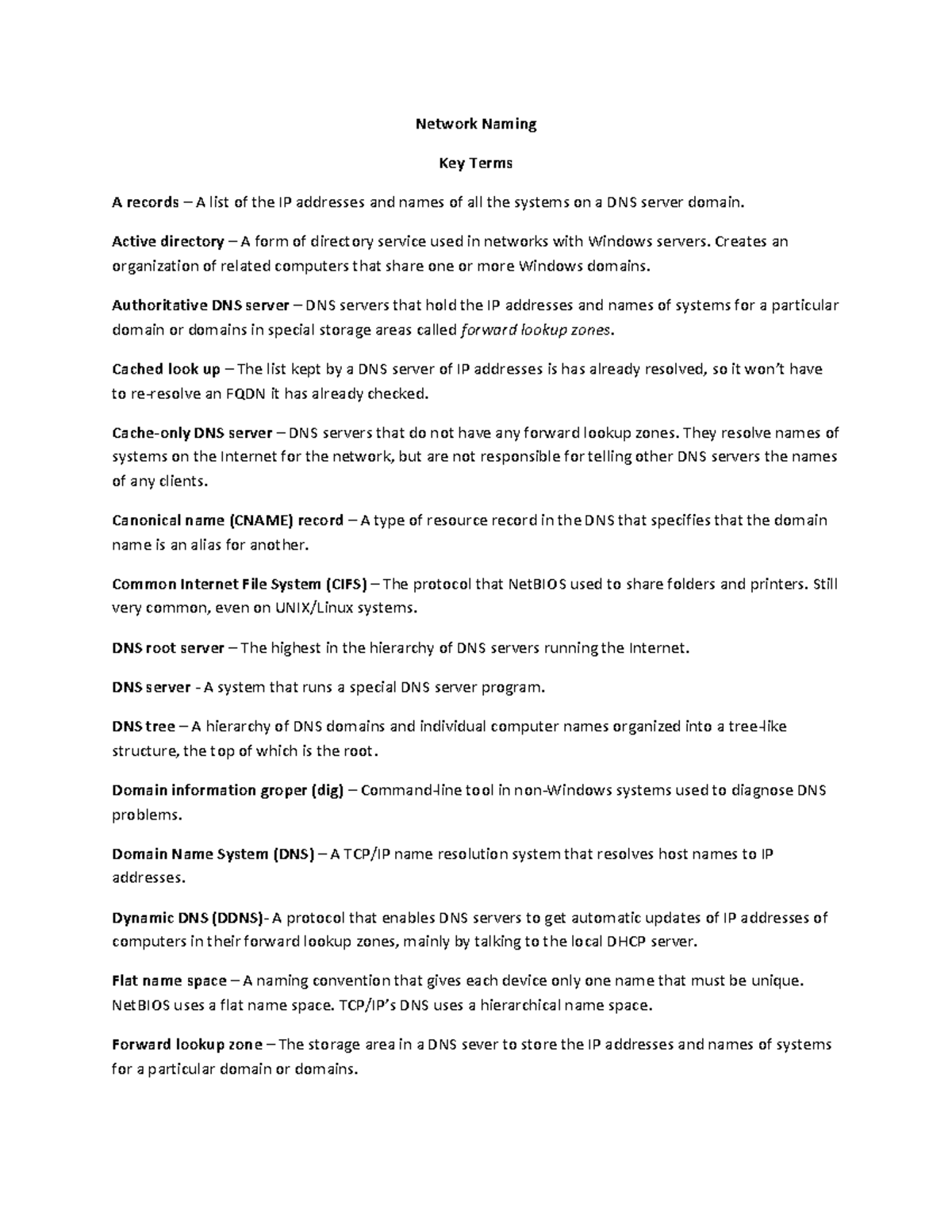 Network Naming Key Terms - Network Naming Key Terms A records – A list ...
