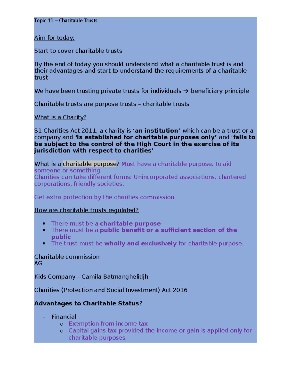 Charitable Trusts: Definition Regulation and Advantages - Studocu