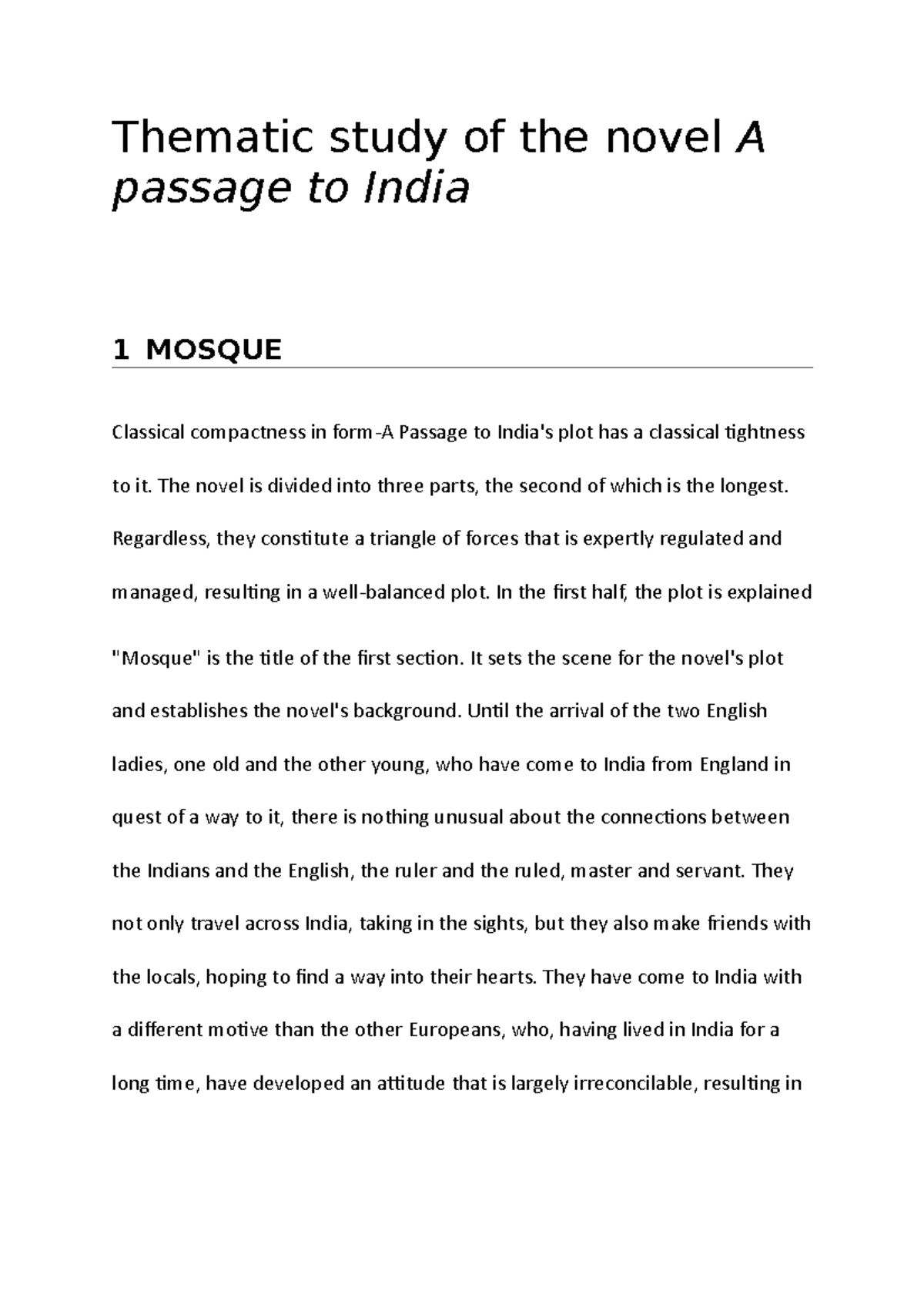 Thematic study of the novel A passage to India - Thematic study of the ...