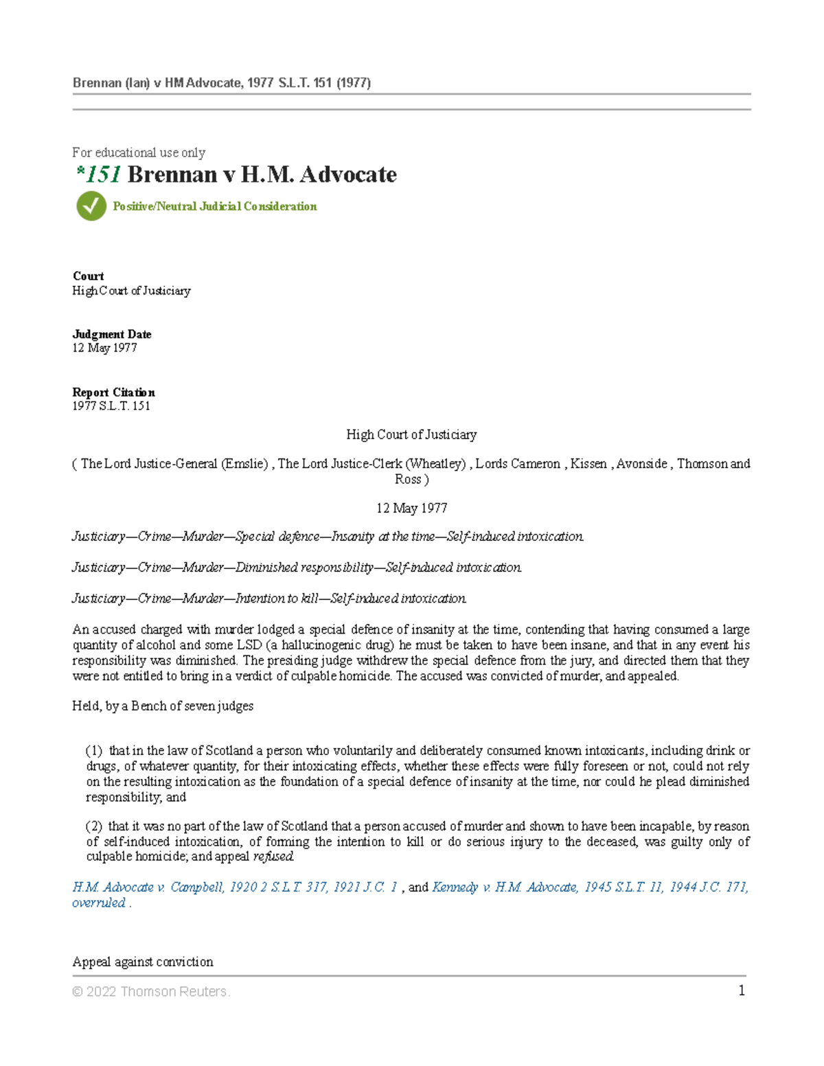 Brennan (Ian) v HM Advocate - For educational use only *151 Brennan v H ...