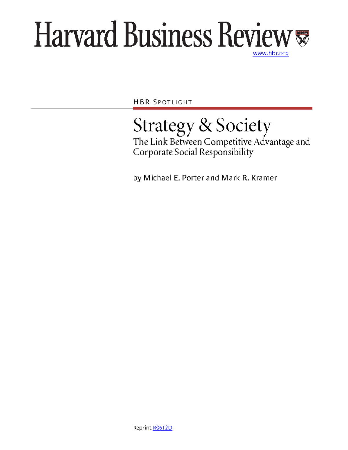 Csr-porter stratand - notes on csr porter - hbr HBR S POTLIGHT Strategy ...