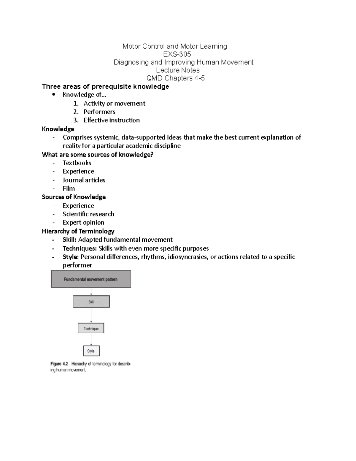 QMD Chapters 4-5 - in class notes - Motor Control and Motor Learning ...