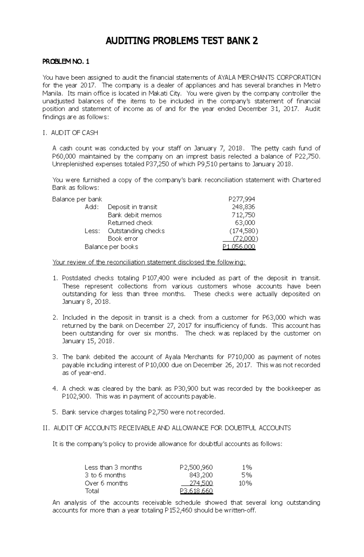 Auditing Problems Test Bank AUDITING PROBLEMS TEST BANK 2 PROBLEM NO