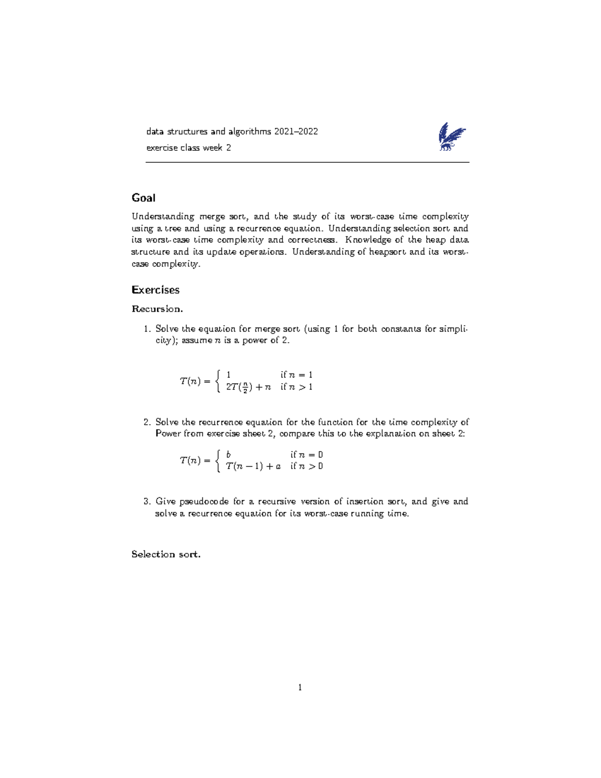 Week2 - Questions for worksheet of material of the second week - data structures and algorithms ...