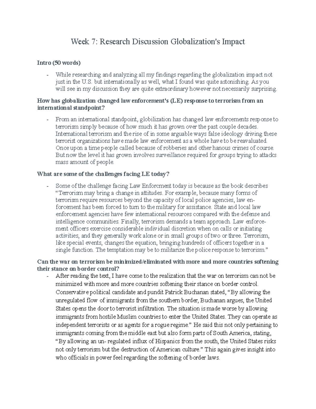 Week 7 Research Discussion Globalization's Impact - but internationally ...