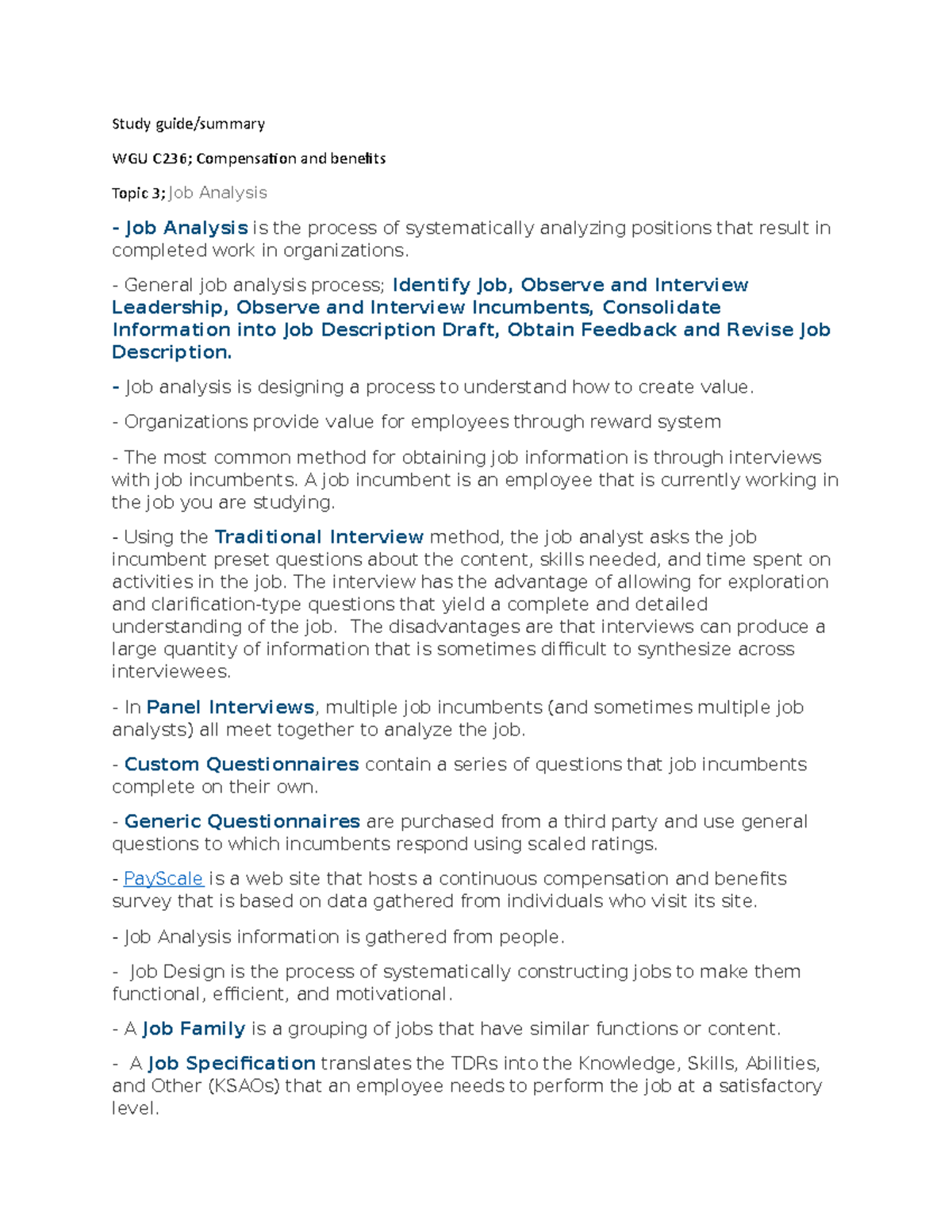 Job analysis - summary of topic 1 (compensation and benefits) study ...