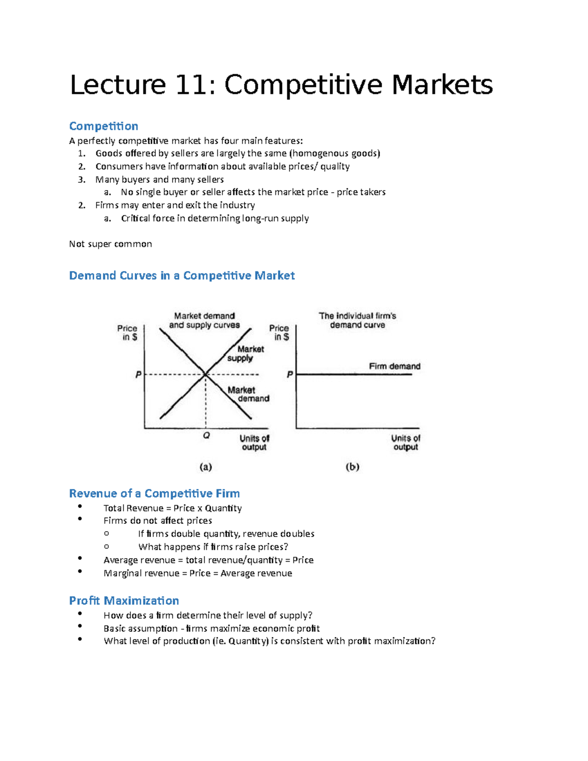 Lecture 11 Competitive Markets - Lecture 11: Competitive Markets ...