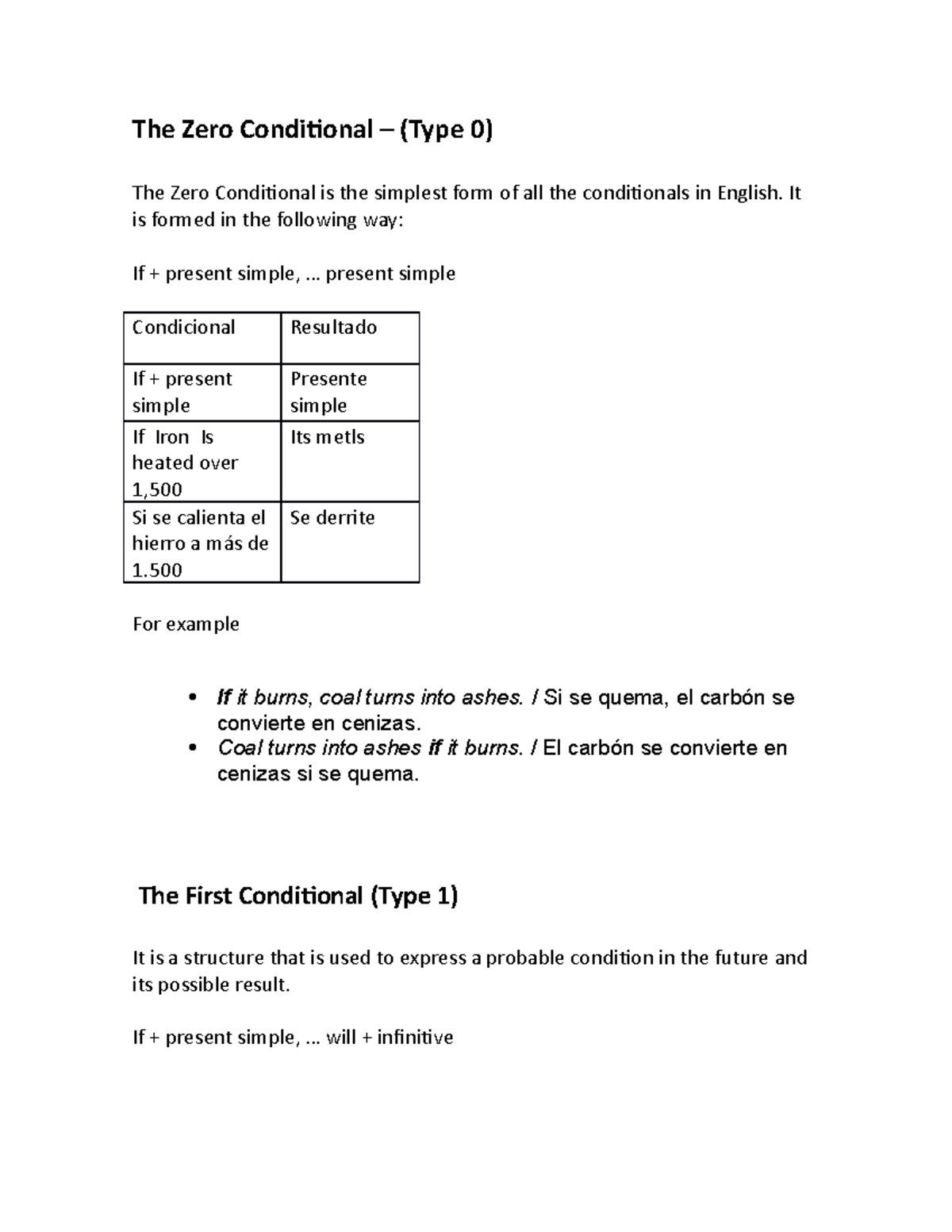 Ingles - Apuntes de universidad - The Zero Conditional – (Type 0) The ...