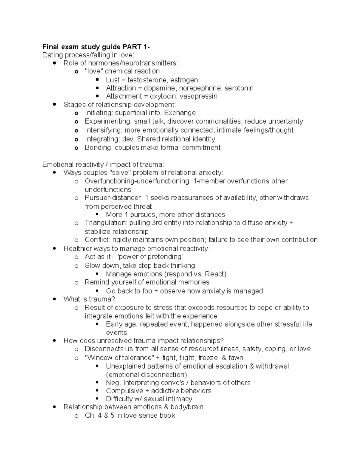UNL CYAF 285-Final EXAM Study Guide PART 1 - Final exam study guide PART 1- Dating process ...