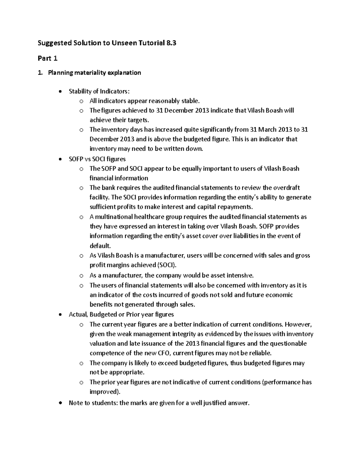 Unseen VB - FR3 tutorial - Suggested Solution to Unseen Tutorial 8. Part 1 1. Planning ...
