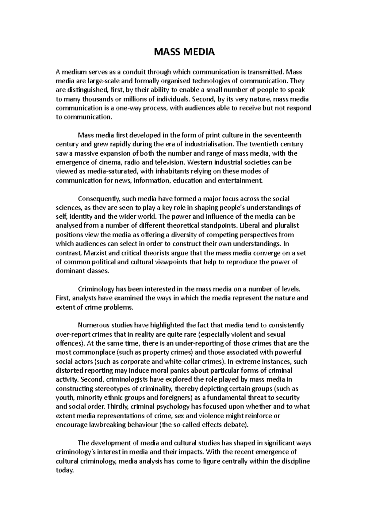 MASS Media - Key Concept - MASS MEDIA A medium serves as a conduit ...