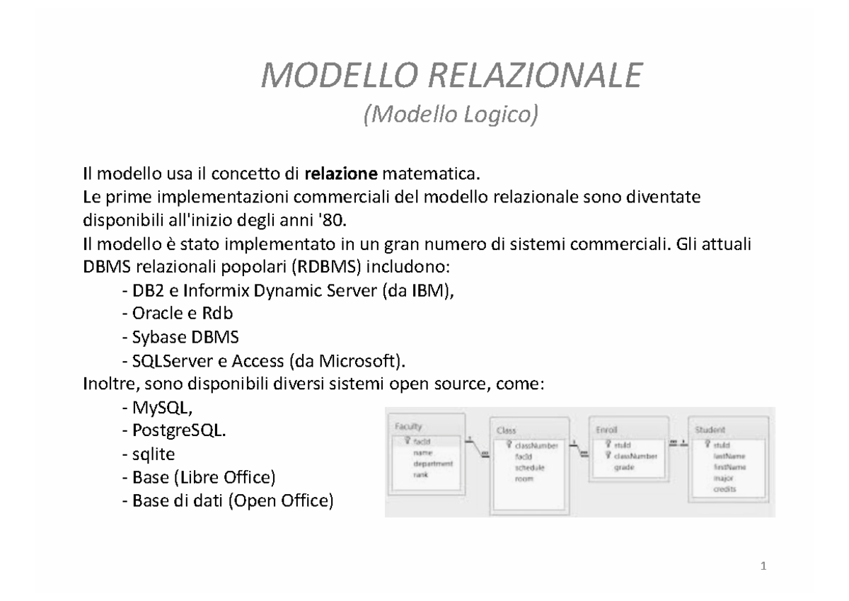 10 Modello Relazionale e Mapping - Il modello usa il concetto di ...