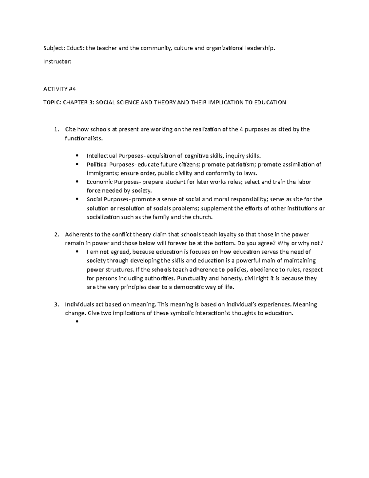 Educ 9 - educ 9 activity - Subject: Educ9: the teacher and the ...