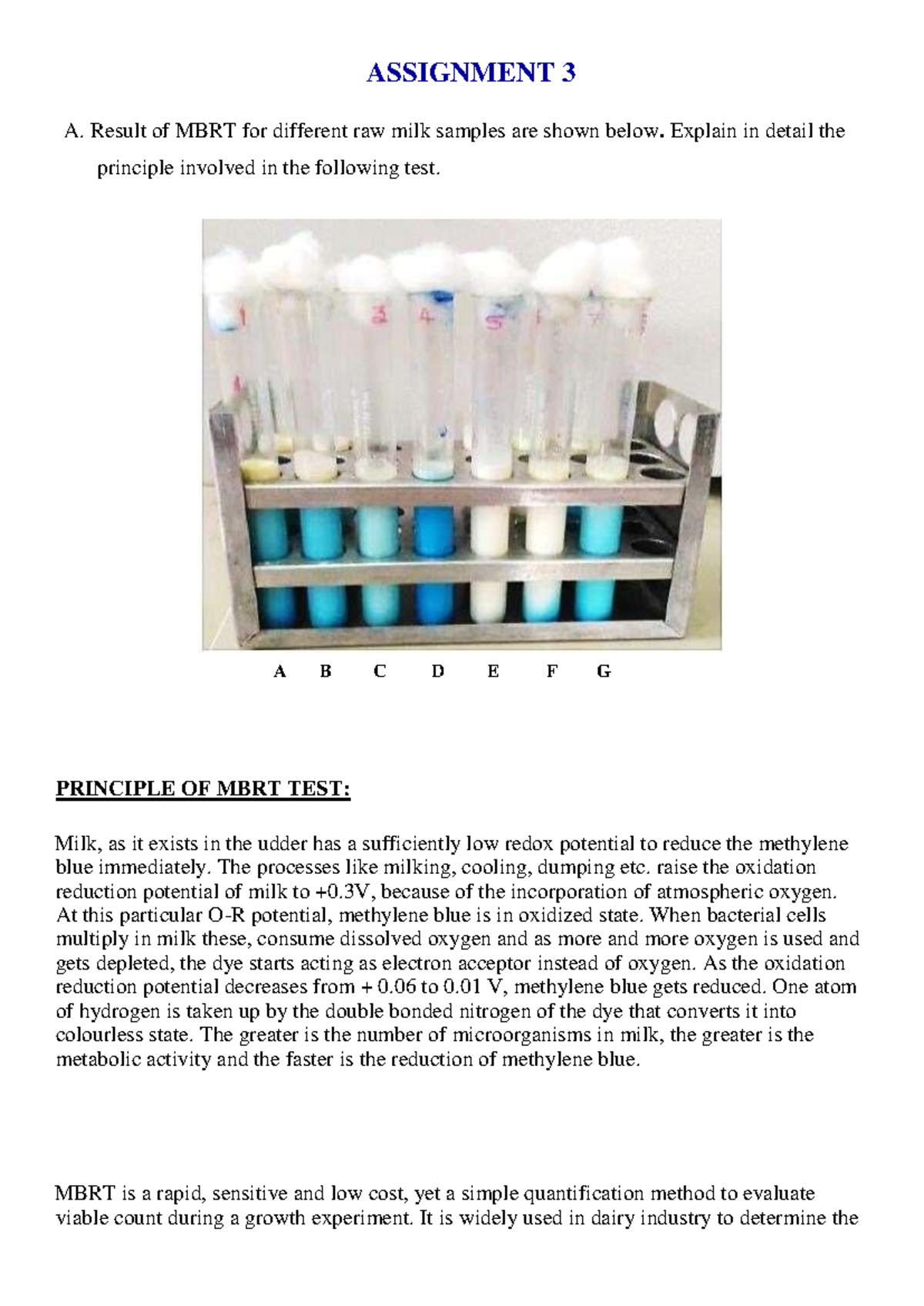 food microbiology practicals - ASSIGNMENT 3 A. Result of MBRT for ...