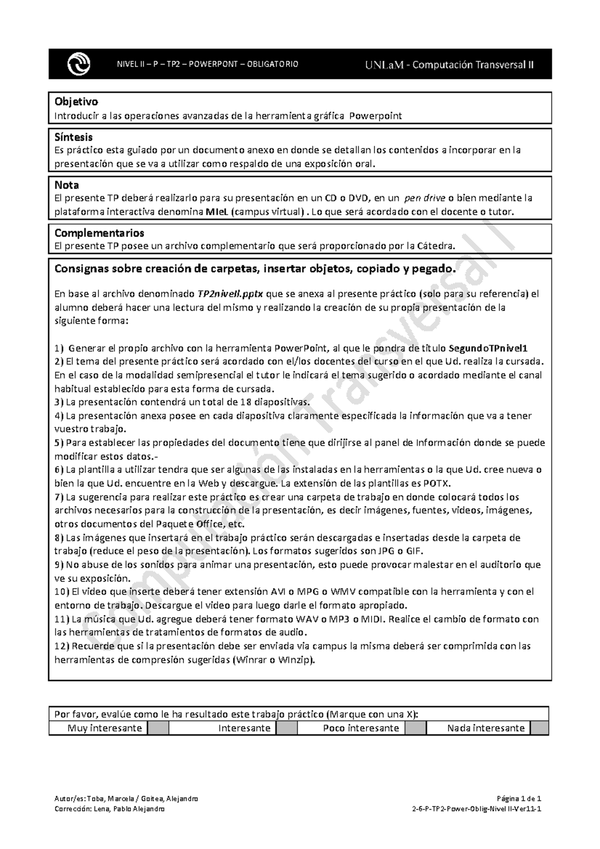 2-6-P-TP2-Power-Oblig-Nivel II-Ver11-1 - NIVEL II – P – TP2 – POWERPONT – OBLIGATORIO Autor/es ...