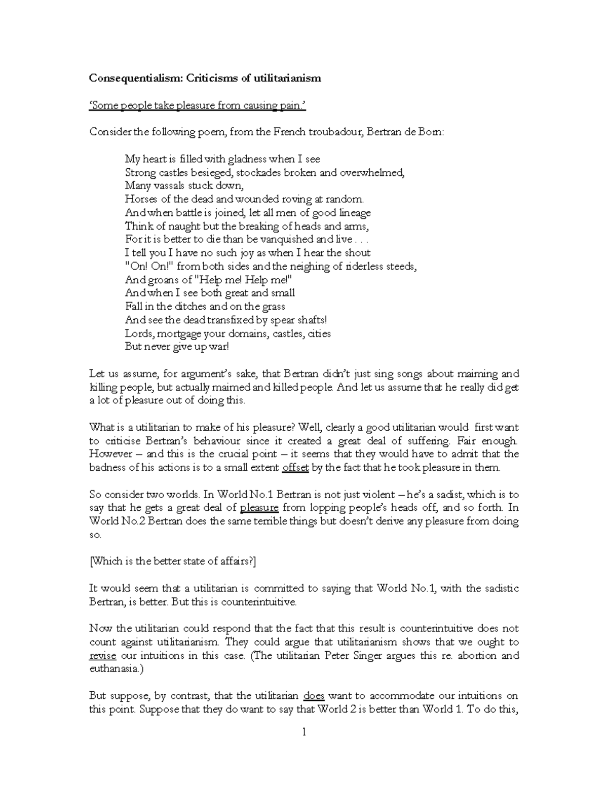 Consequentialism - criticisms of utilitarianism - Consequentialism: Criticisms of utilitarianism ...