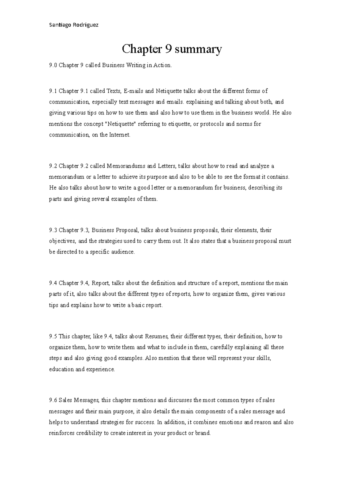 Chapter 9 summary- Santiago Rodriguez - Santiago Rodríguez Chapter 9 summary 9 Chapter 9 called ...