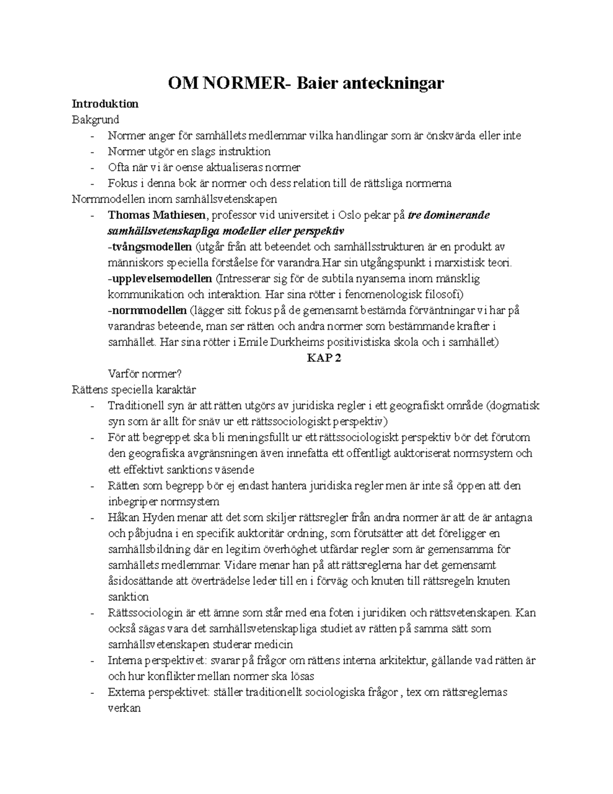 OM Normer- Baier anteckningar - OM NORMER- Baier anteckningar Introduktion Bakgrund - Normer ...