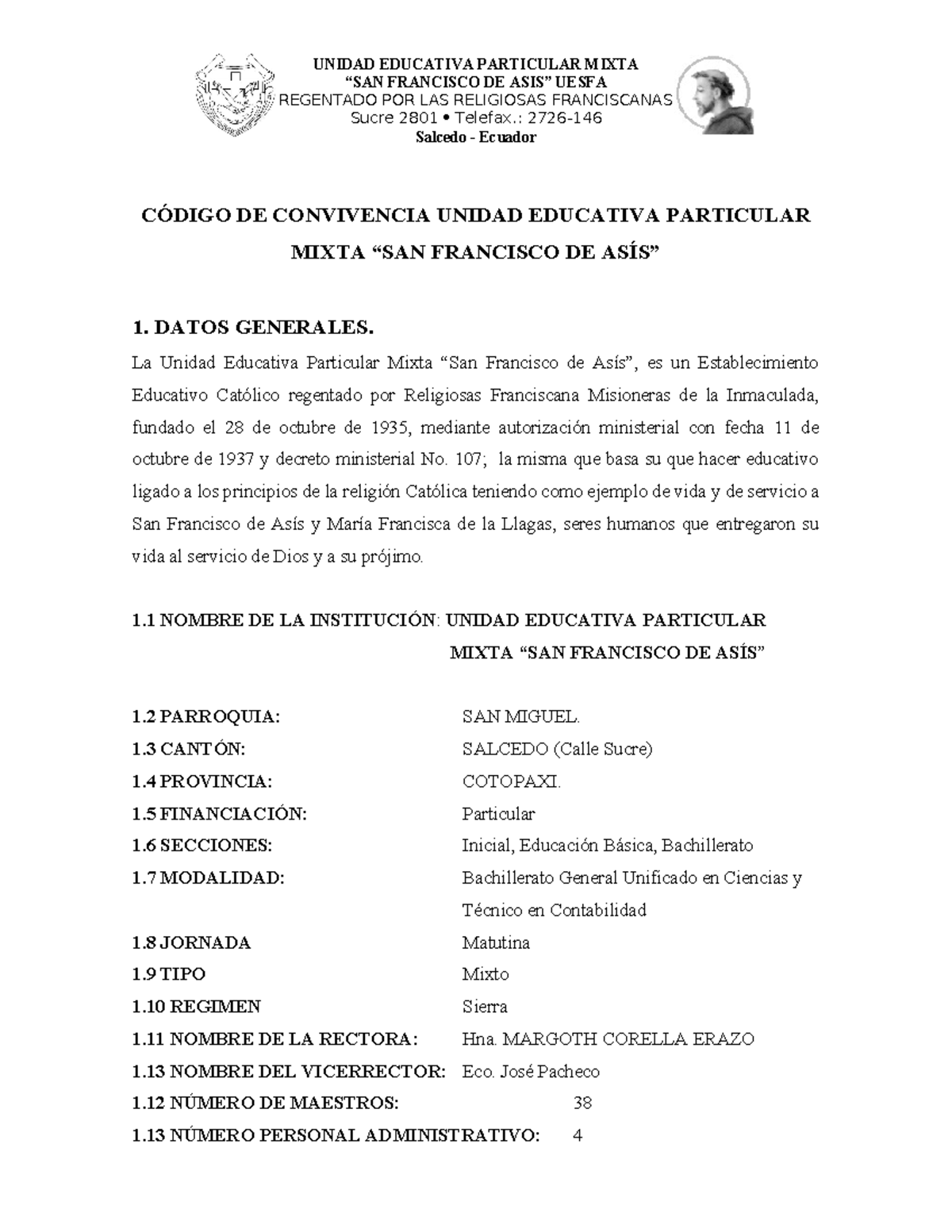 Codigo de convivencia actual correguido - “SAN FRANCISCO DE ASIS” UESFA ...