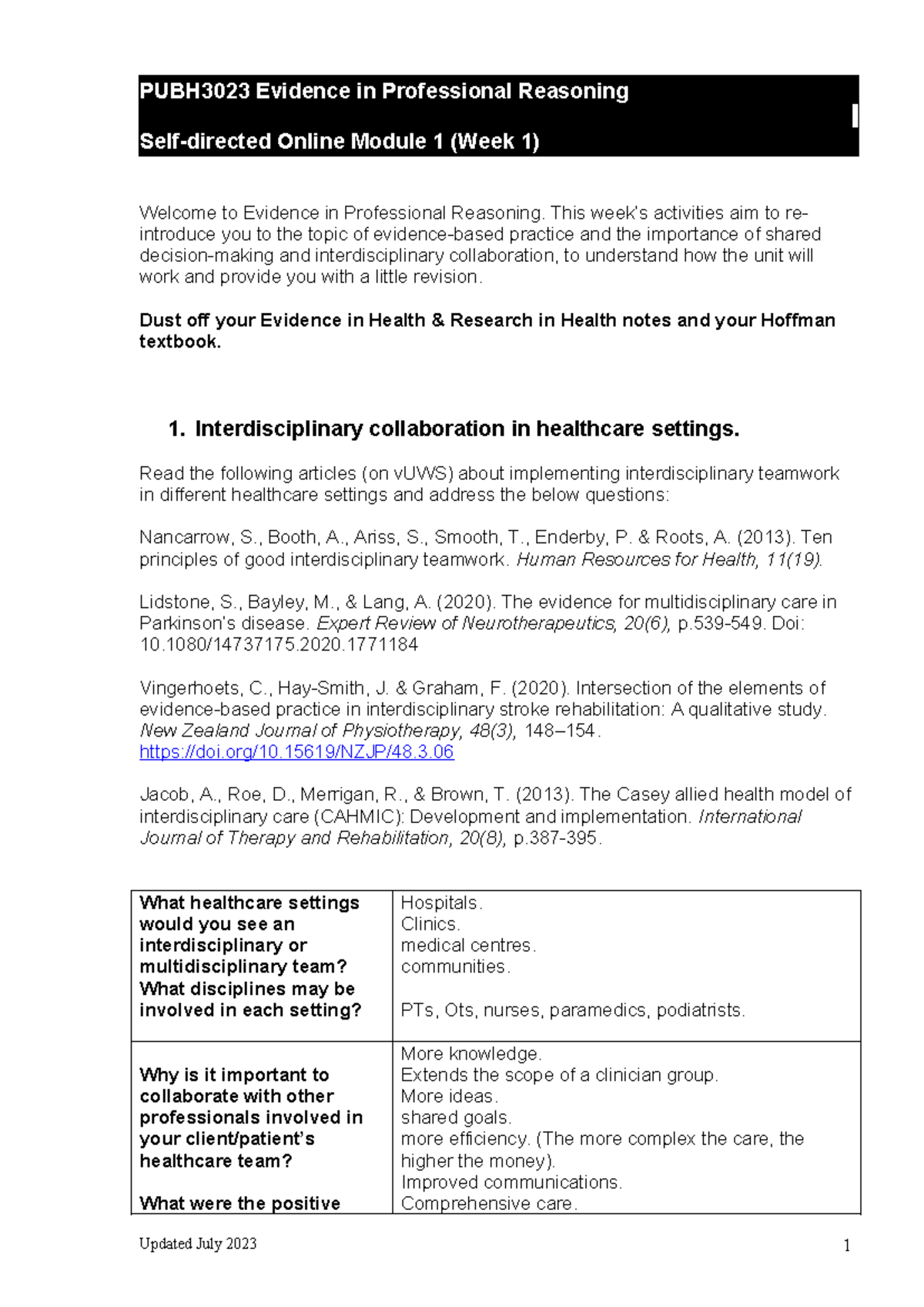 Week 1 - Tutorial week 1 for EBP - PUBH3023 Evidence in Professional ... Week 1 - Tutorial week 1 for EBP - PUBH3023 Evidence in Professional ...