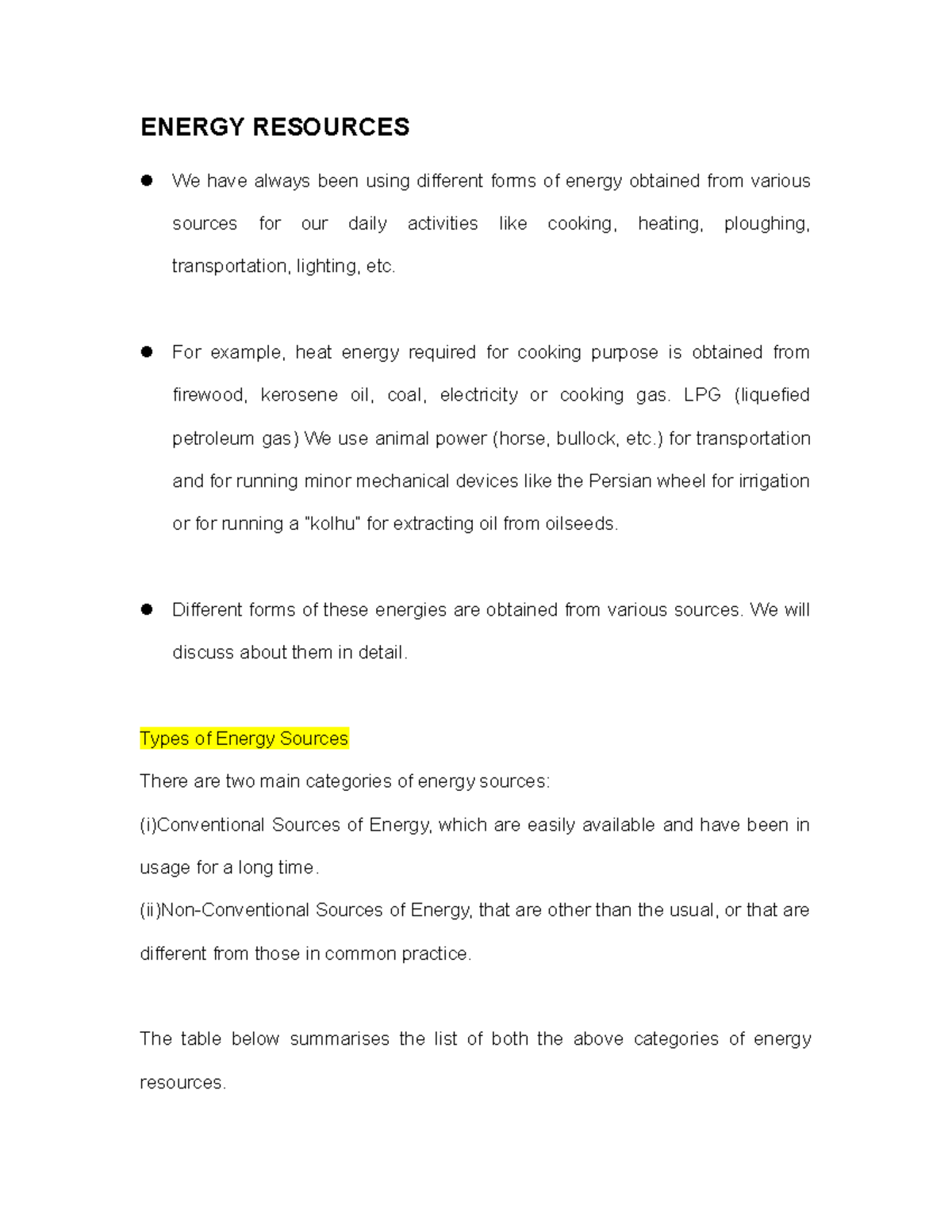 Energy Resources - ENERGY RESOURCES We have always been using different ...