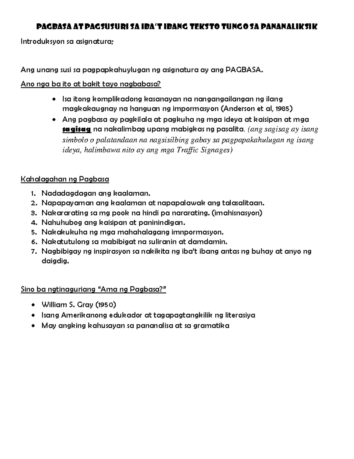 Pagbasa AT Pagsusuri SA IBA - PAGBASA AT PAGSUSURI SA IBA’T IBANG ...
