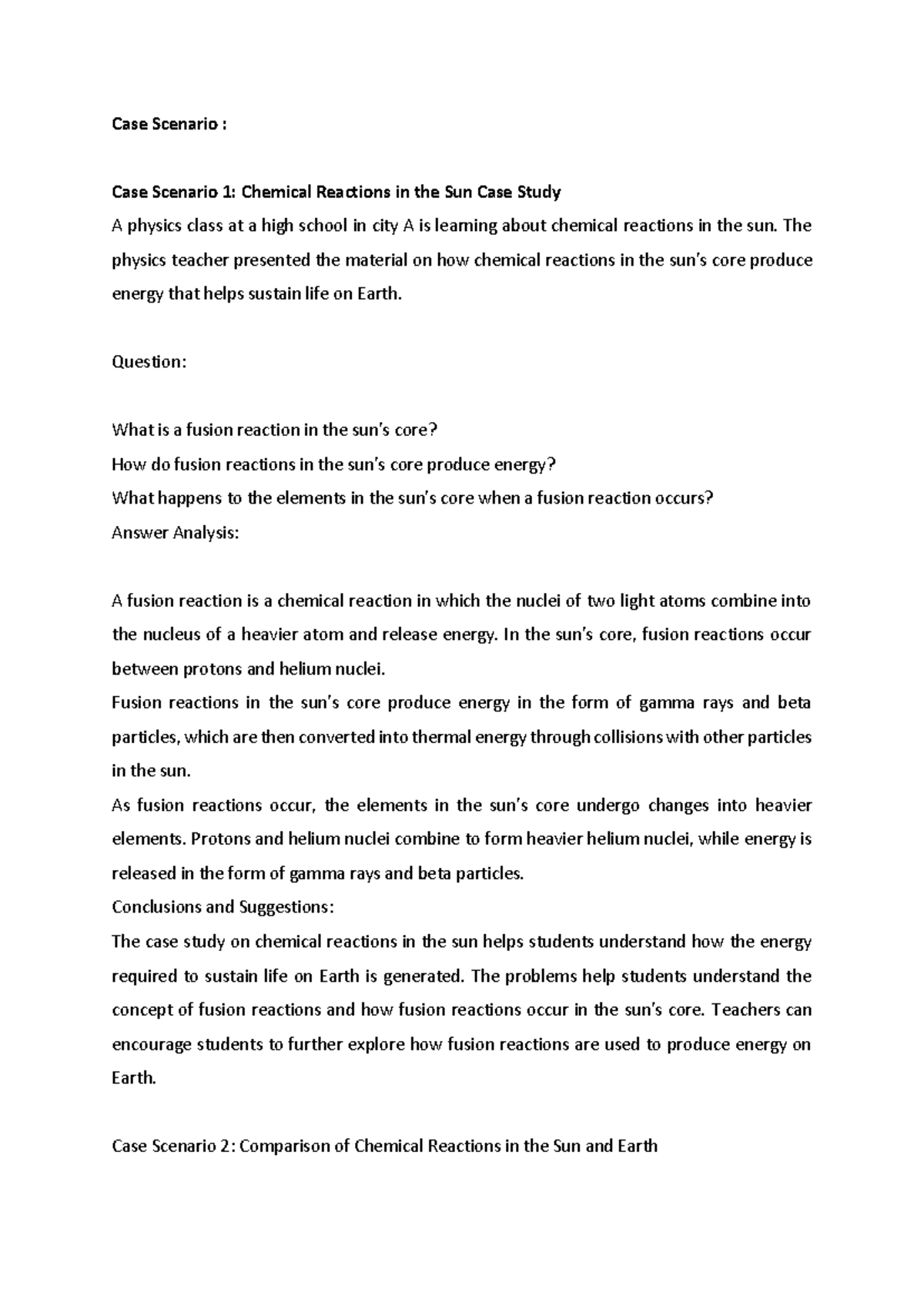 Chemical Reactions in the Sun Case Study - The physics teacher ...