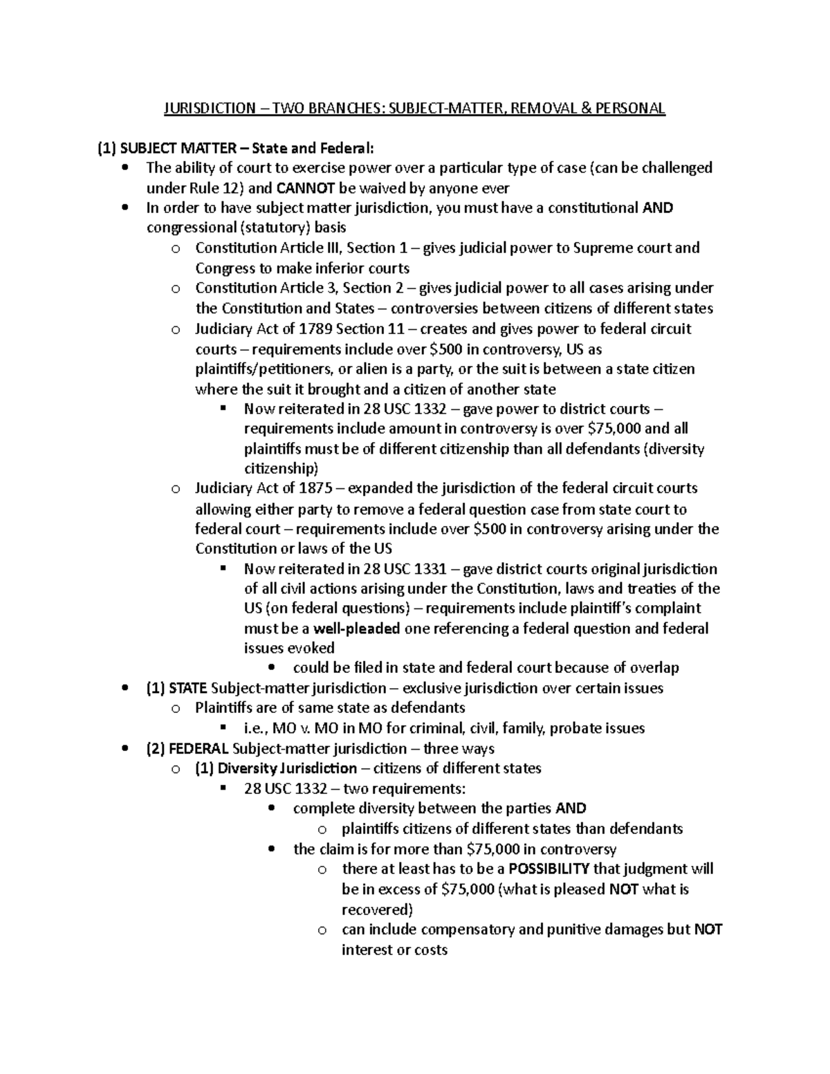 Outline - Redefined - JURISDICTION – TWO BRANCHES: SUBJECT-MATTER ...
