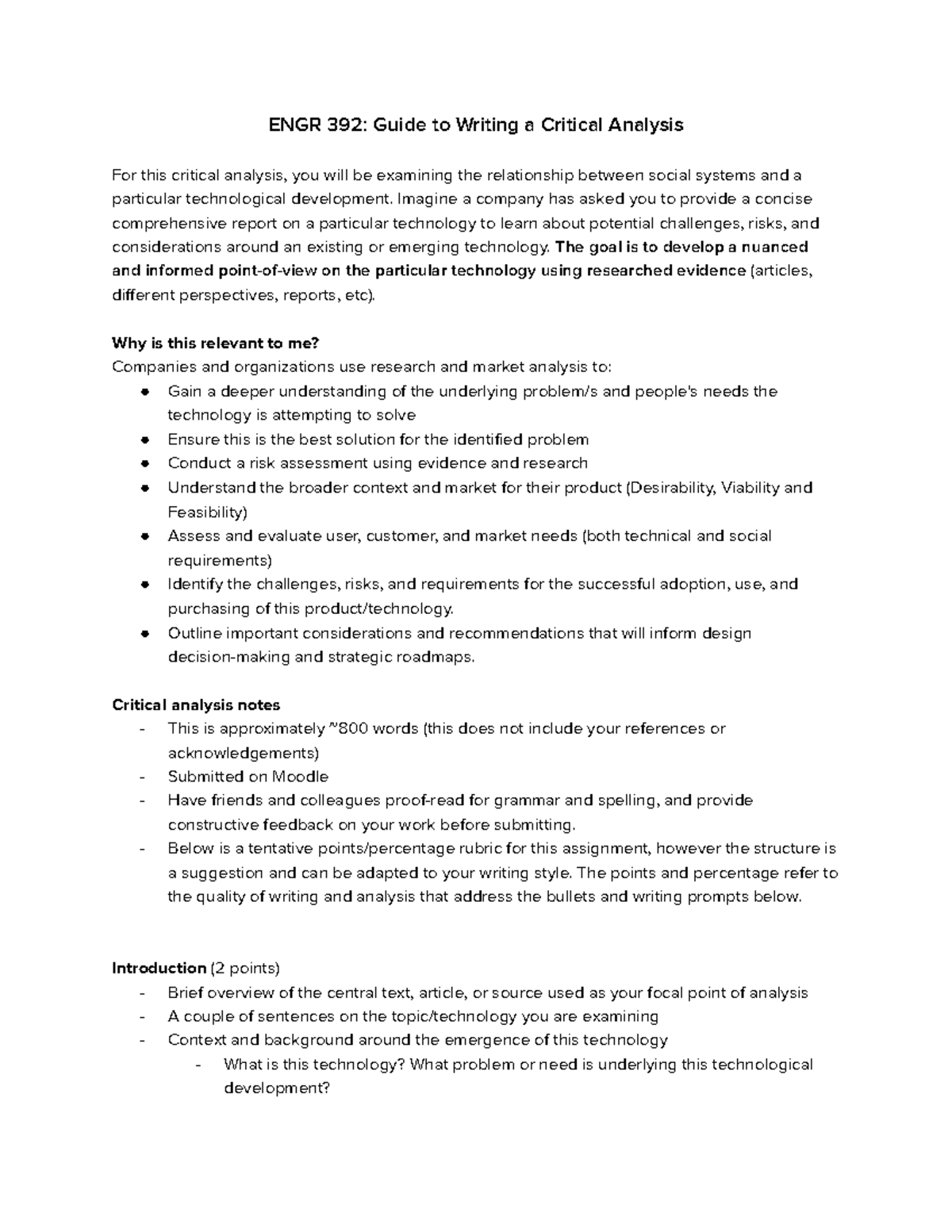 Critical Analysis Guide - ENGR 392: Guide to Writing a Critical ...