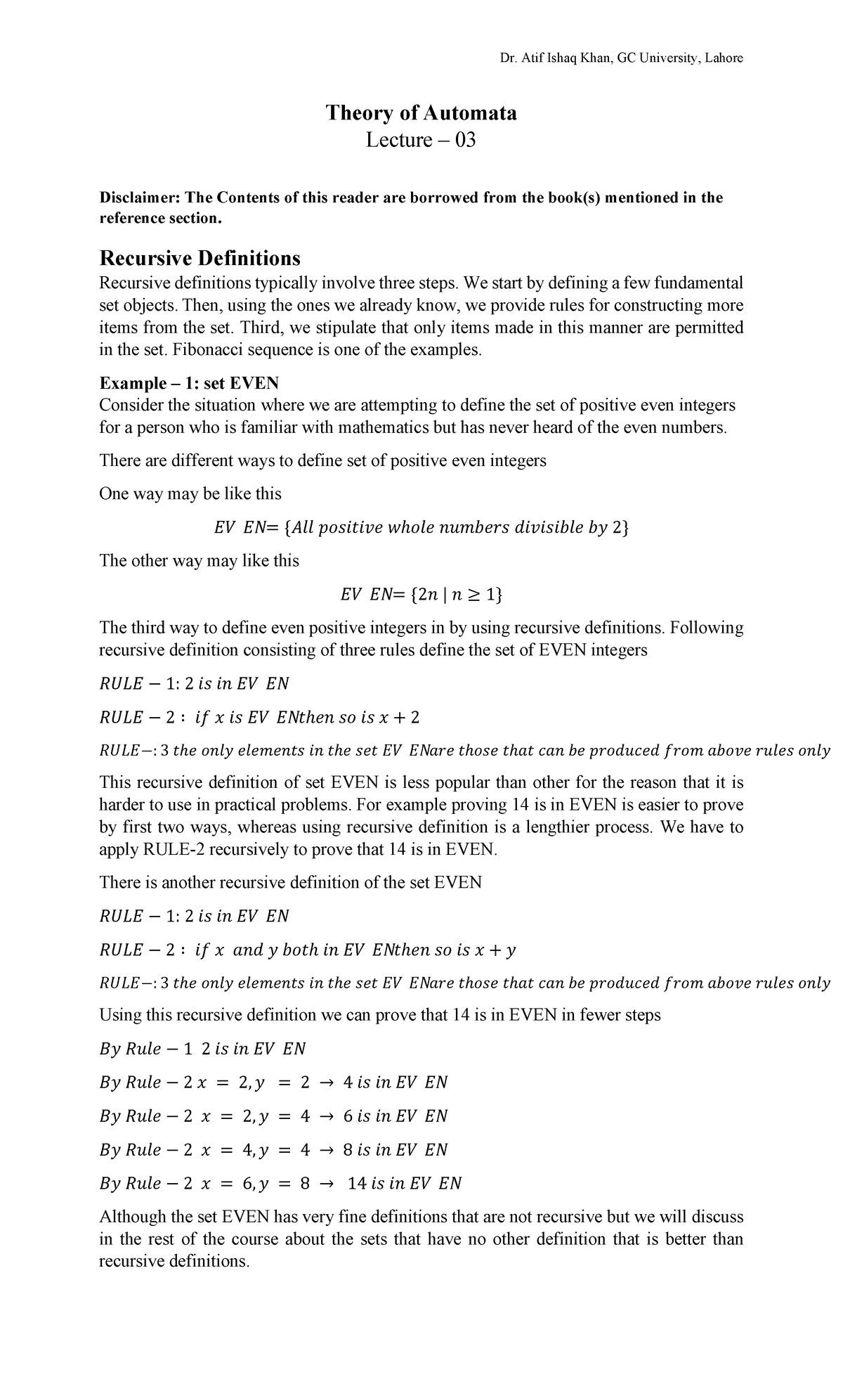 Lecture - 03 - Theory of Automata Lecture – 03 Disclaimer: The Contents of this reader are ...