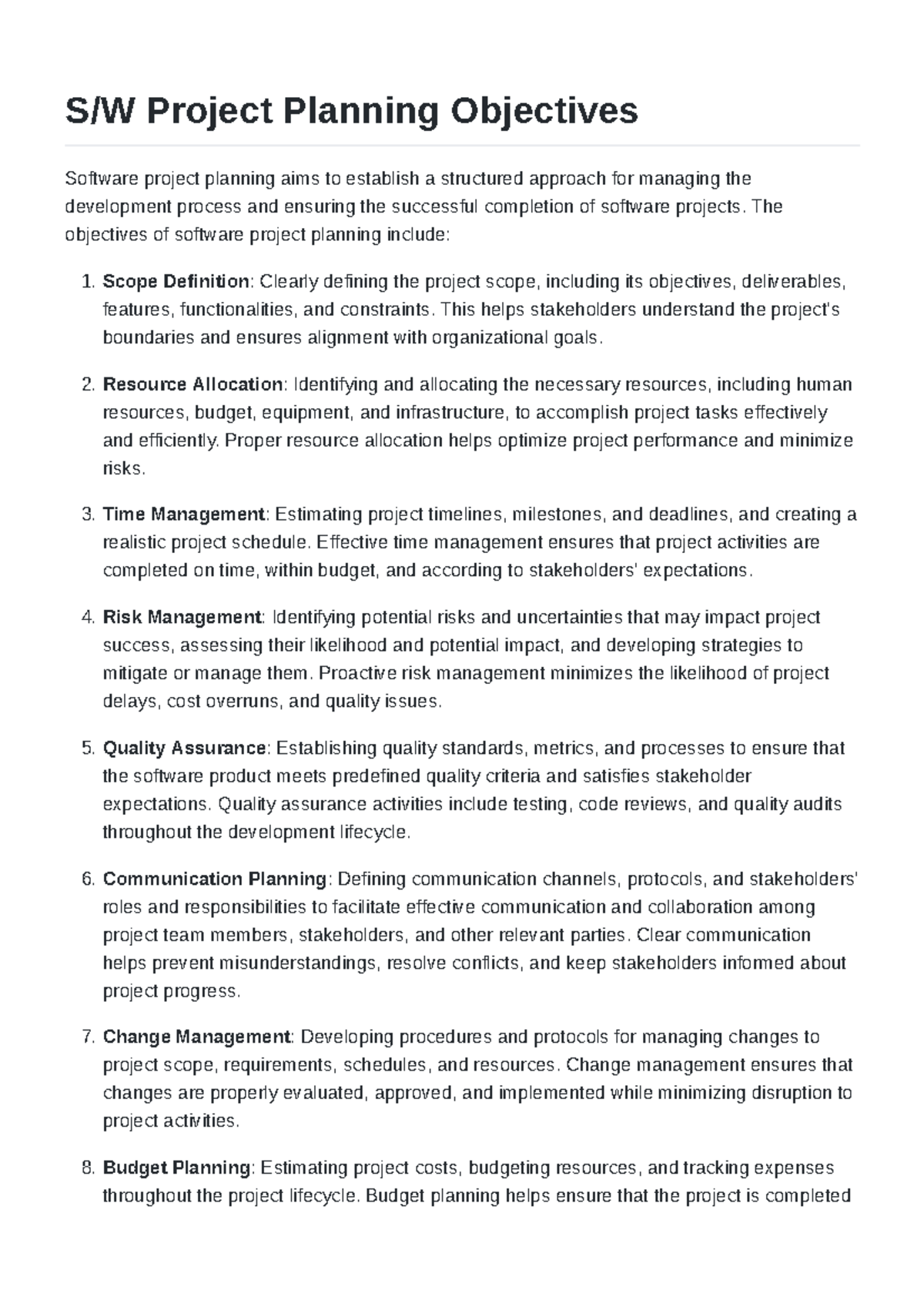 SW Project Planning Objectives - S/W Project Planning Objectives ...