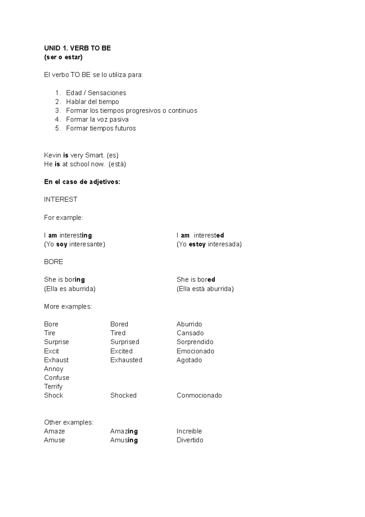 Material de Avance en Clases - UNID 1. VERB TO BE (ser o estar) El ...