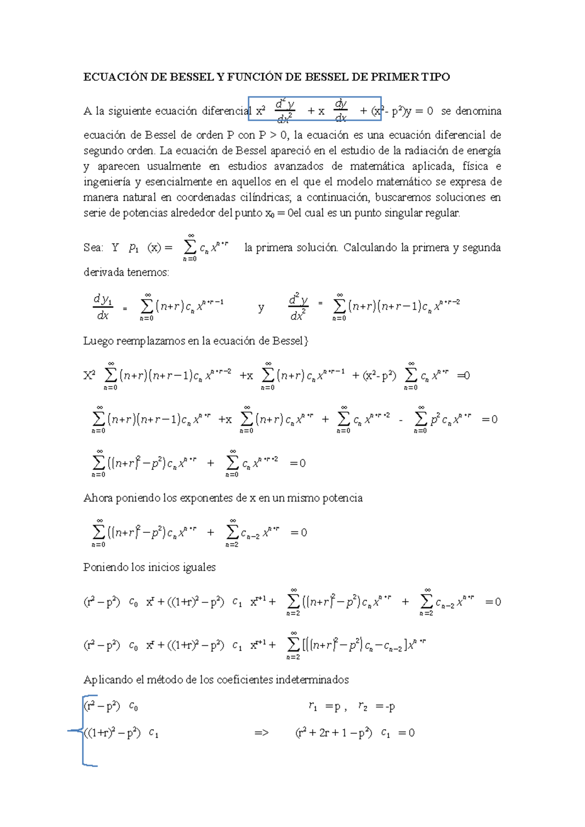 Ecuación DE Bessel Y Función DE Bessel DE Primer TIPO - ECUACIÓN DE ...