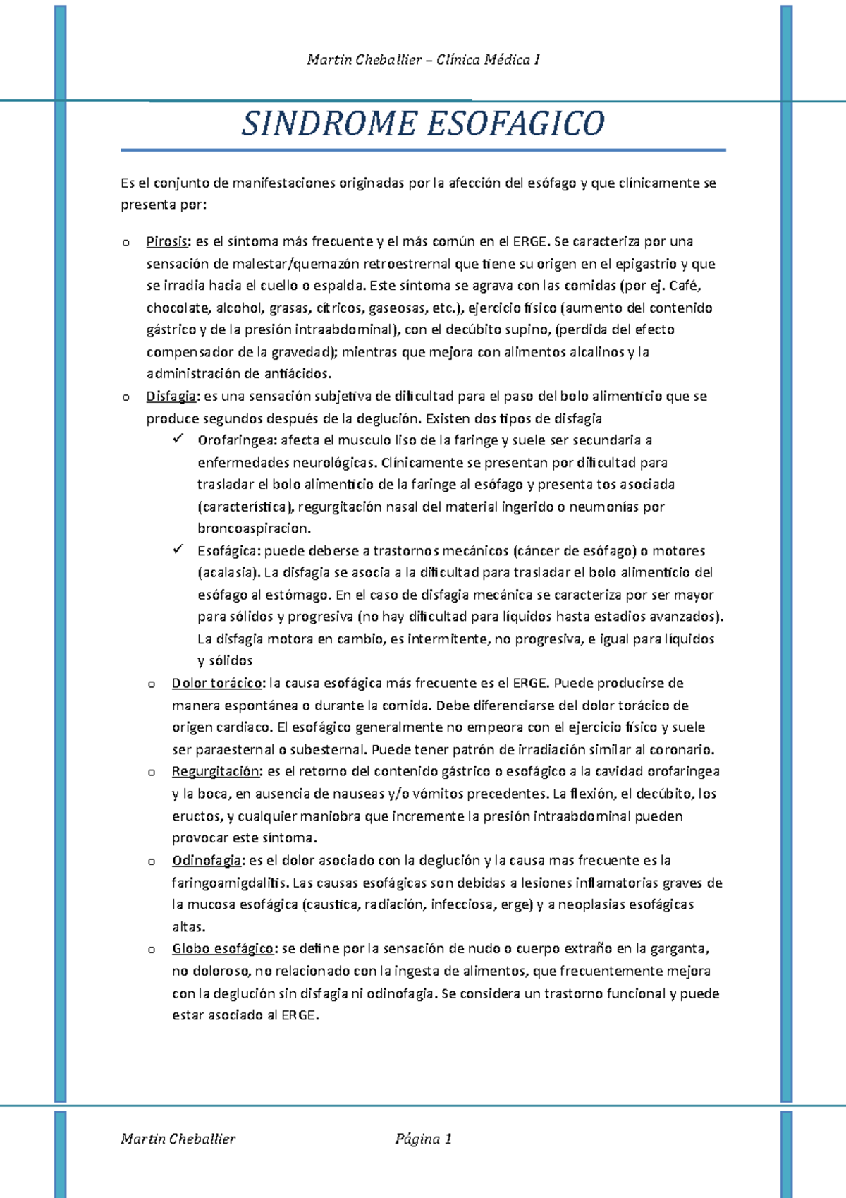 Sindrome Esofagico - Clínica, etiología, diagnóstico. - Martin ...